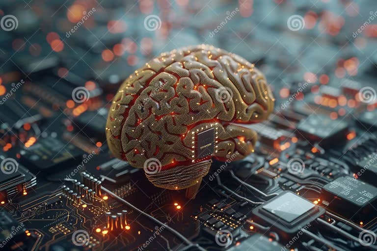 Brain with Installed Neurolink Chip on Circuit Board Stock Image ...
