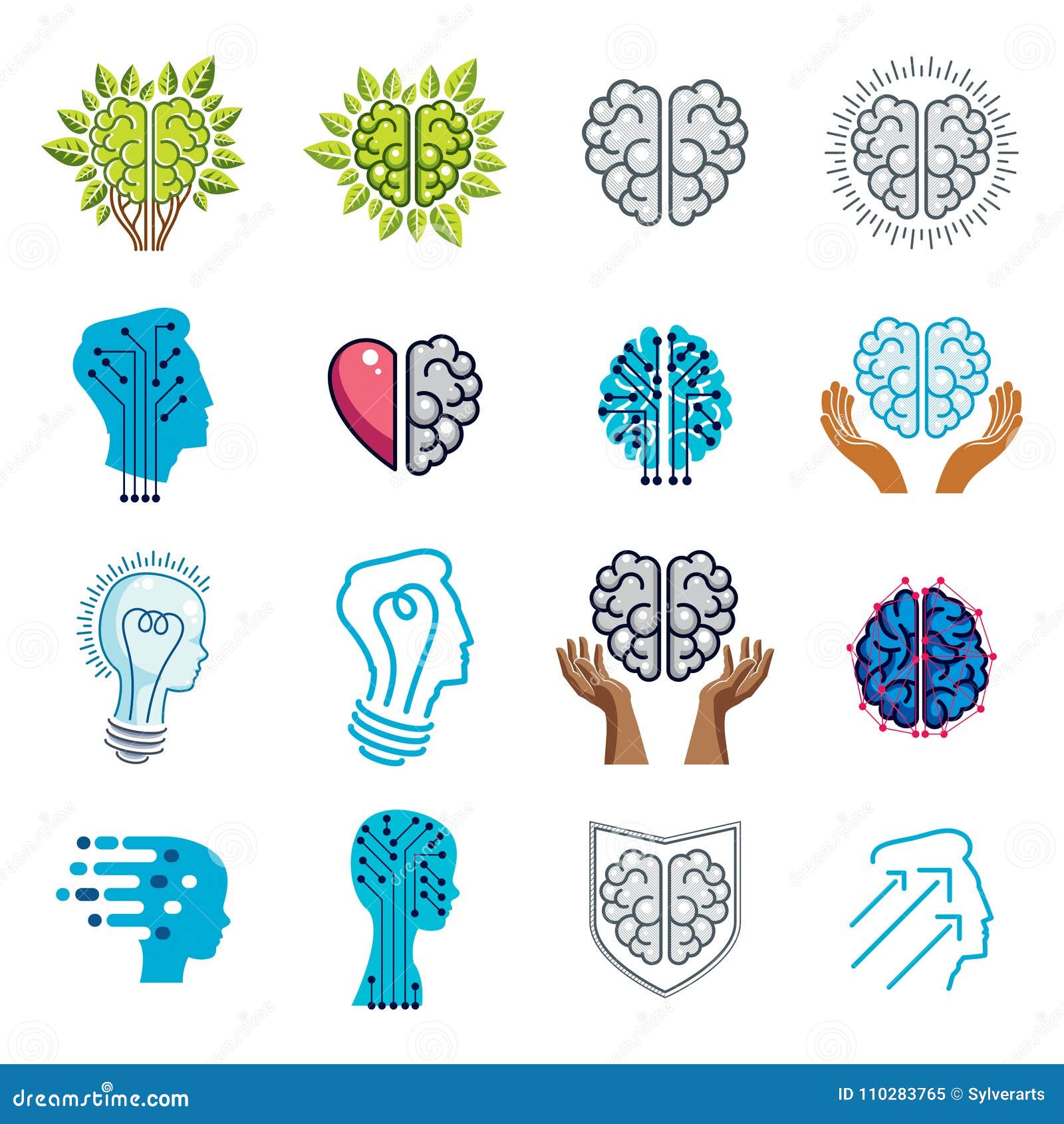 Brain and Intelligence Vector Icons or Logos Concepts Set. Artificial ...