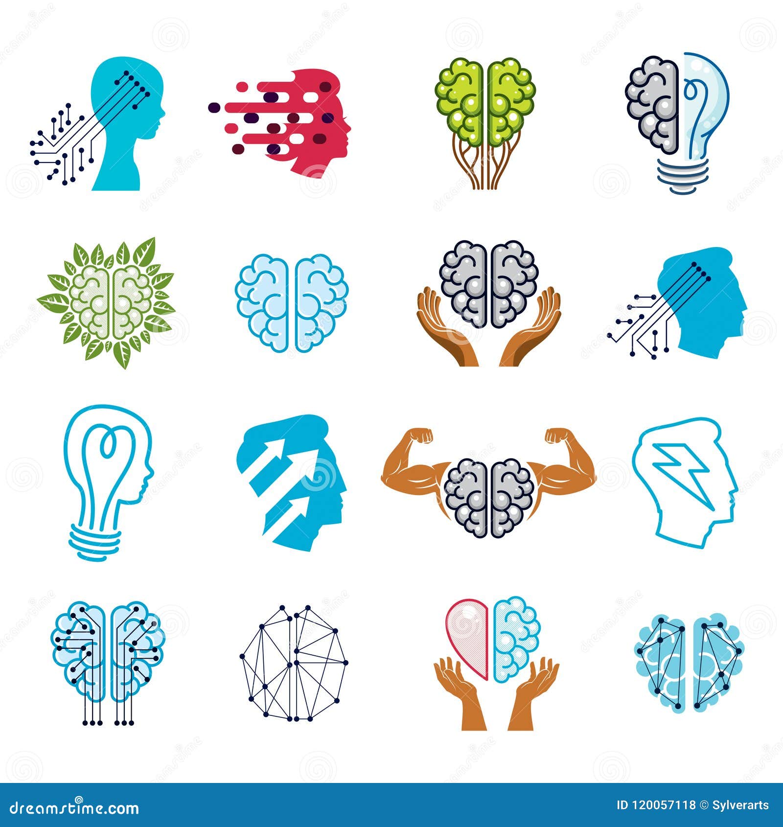 Brain and Intelligence Vector Icons or Logos Concepts Set. Artificial ...