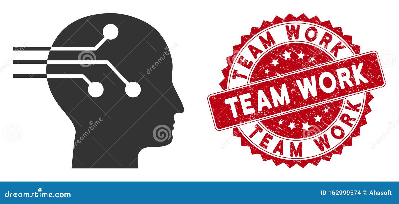 Brain Interface Icon with Distress Team Work Seal Stock Illustration ...