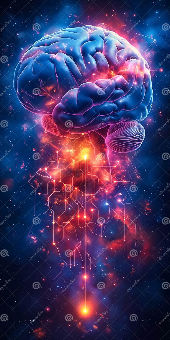 Brain with Interstellar Connections Symbolizing Complex Neural Networks Against a Cosmic ...