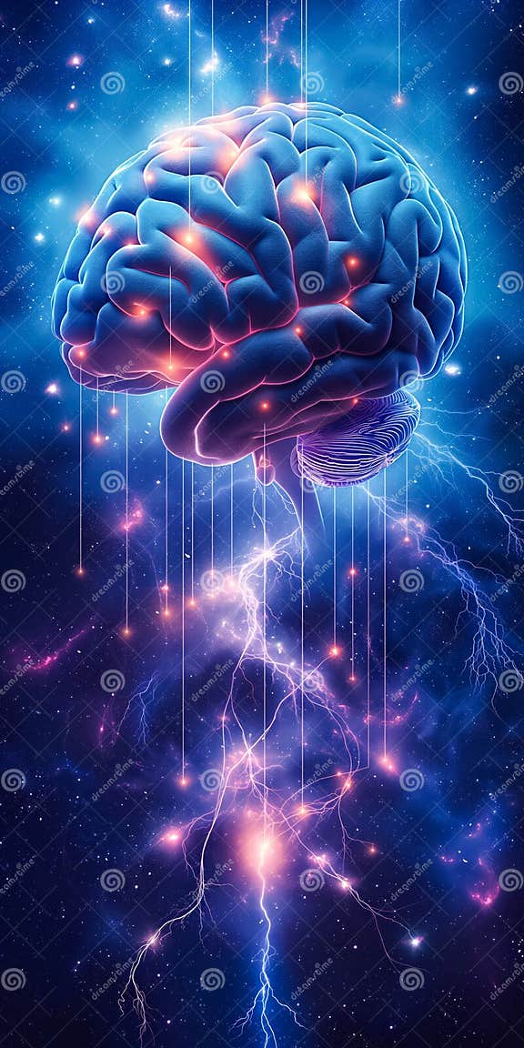 Brain With Interstellar Connections Symbolizing Complex Neural Networks Against A Cosmic