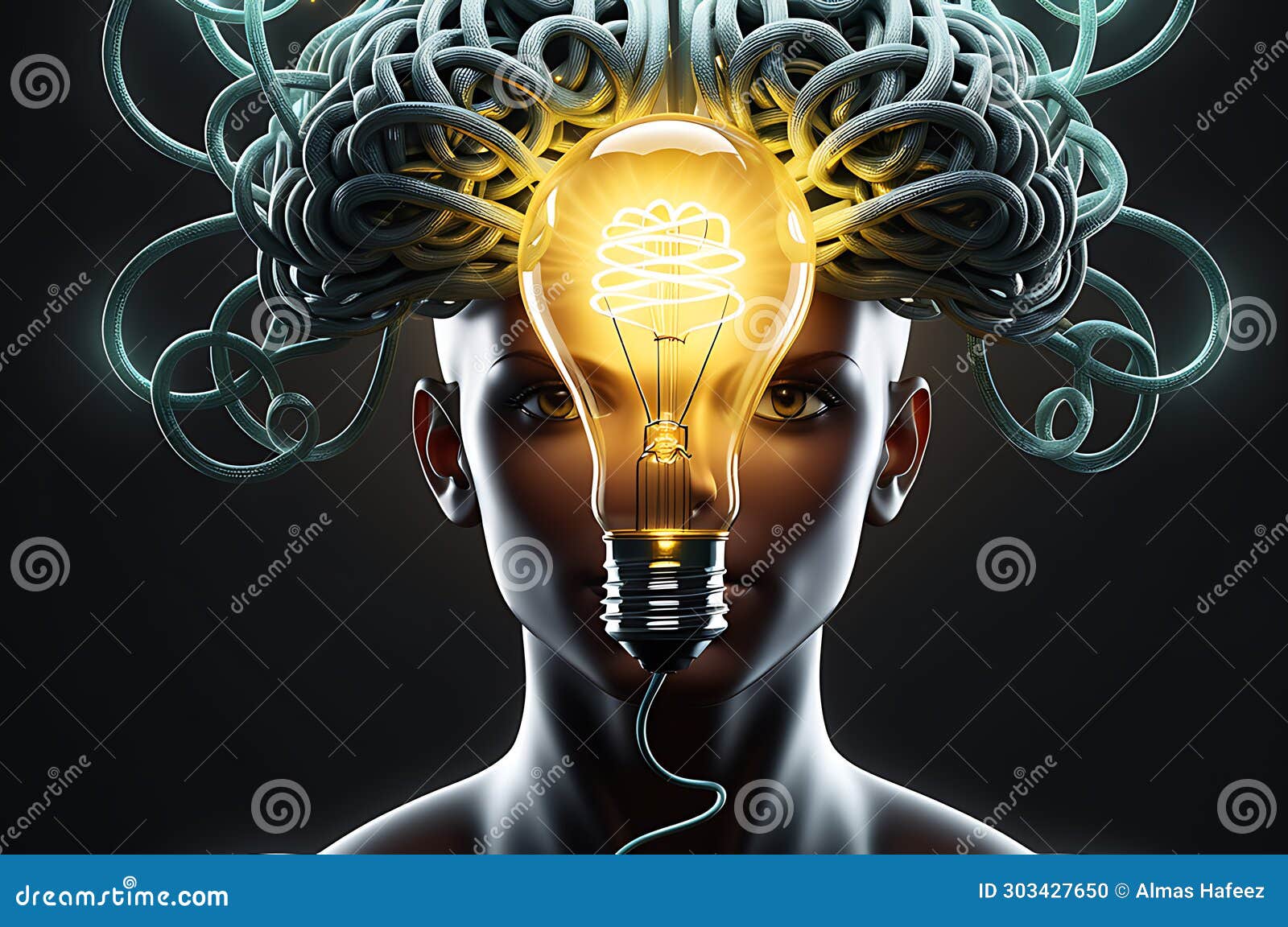 Brain Intertwined with a Light Bulb - Depicting the Fusion of Ideas and ...