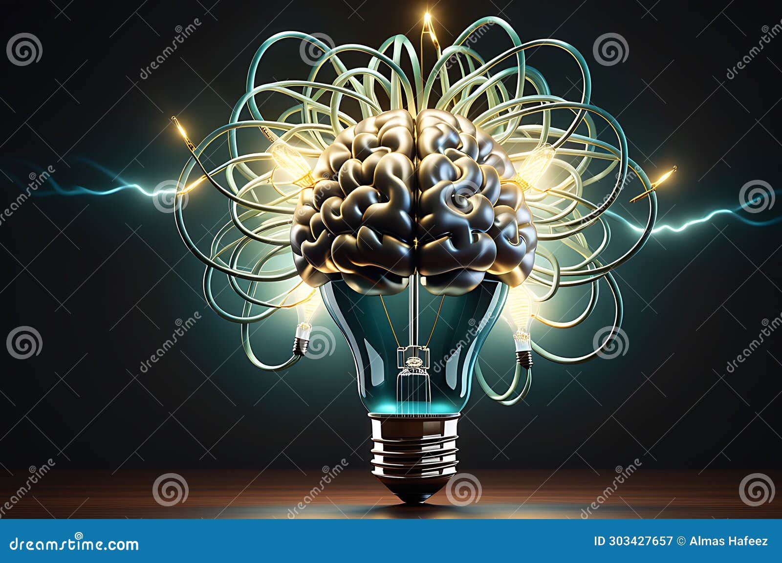 Brain Intertwined with a Light Bulb - Depicting the Fusion of Ideas and ...