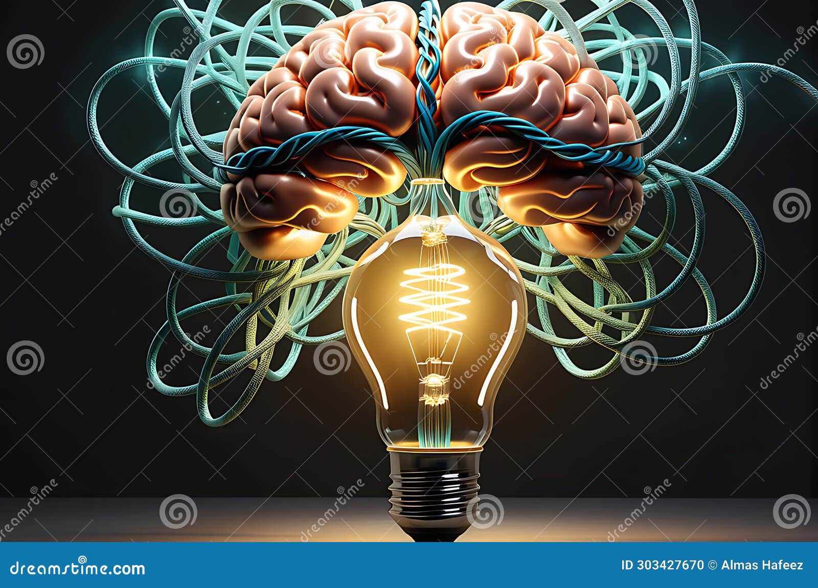 Brain Intertwined with a Light Bulb - Depicting the Fusion of Ideas and ...