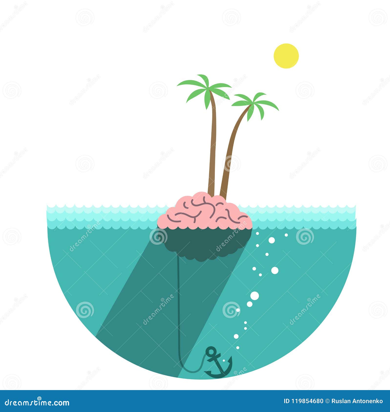 Brain-island stock vector. Illustration of ocean, palms - 119854680