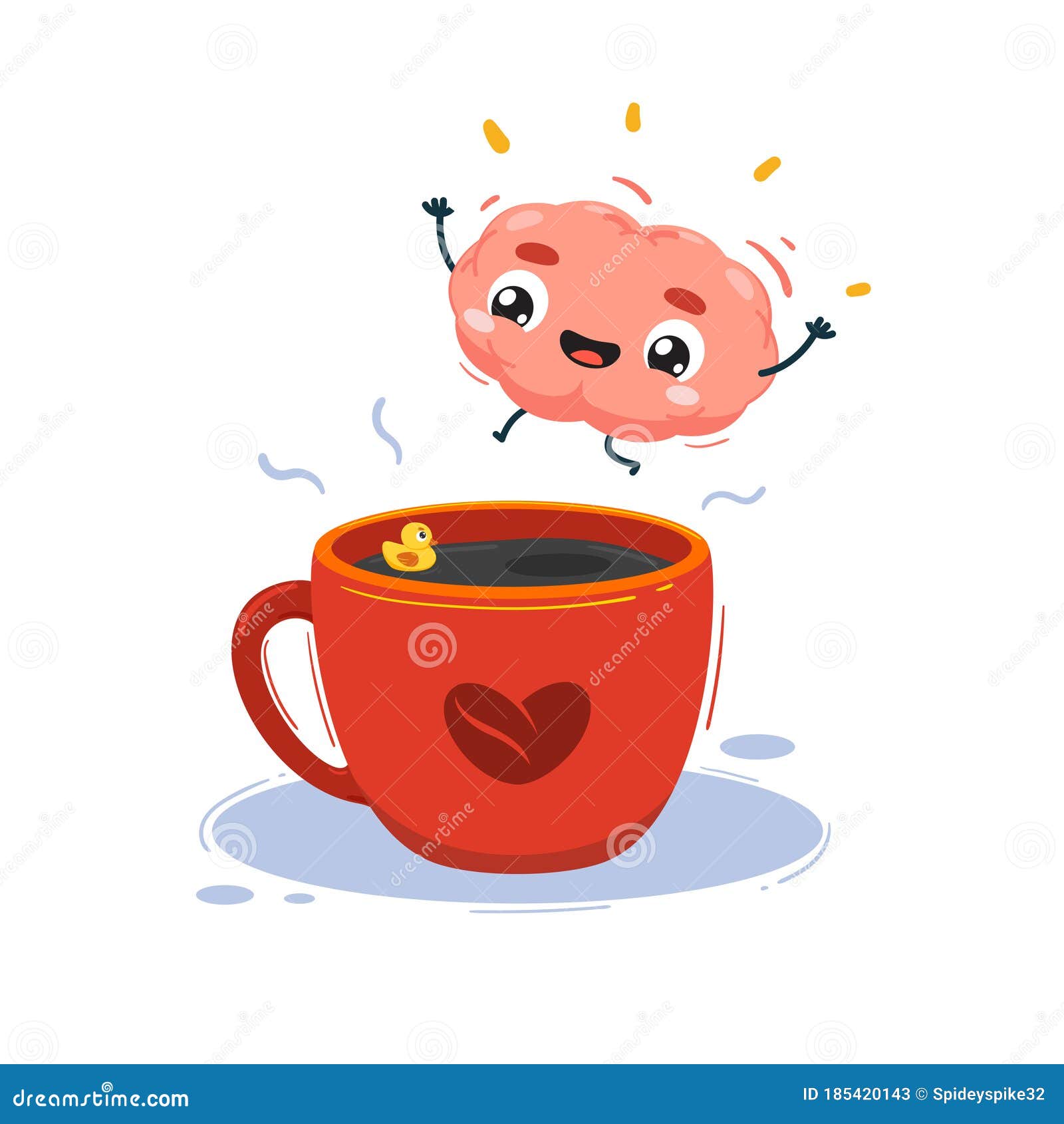 A Brain Jump into a Cup of Coffee. Isolated Vector Illustration Stock ...
