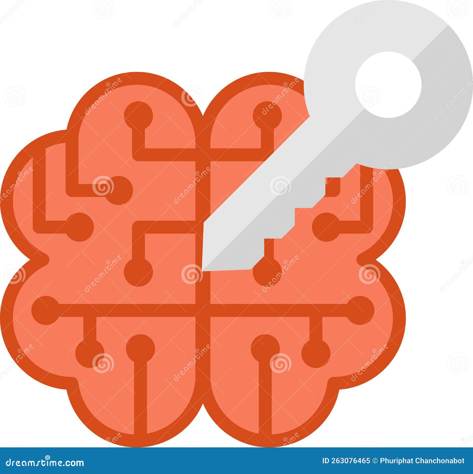 Brain and Key Illustration in Minimal Style Stock Vector - Illustration ...
