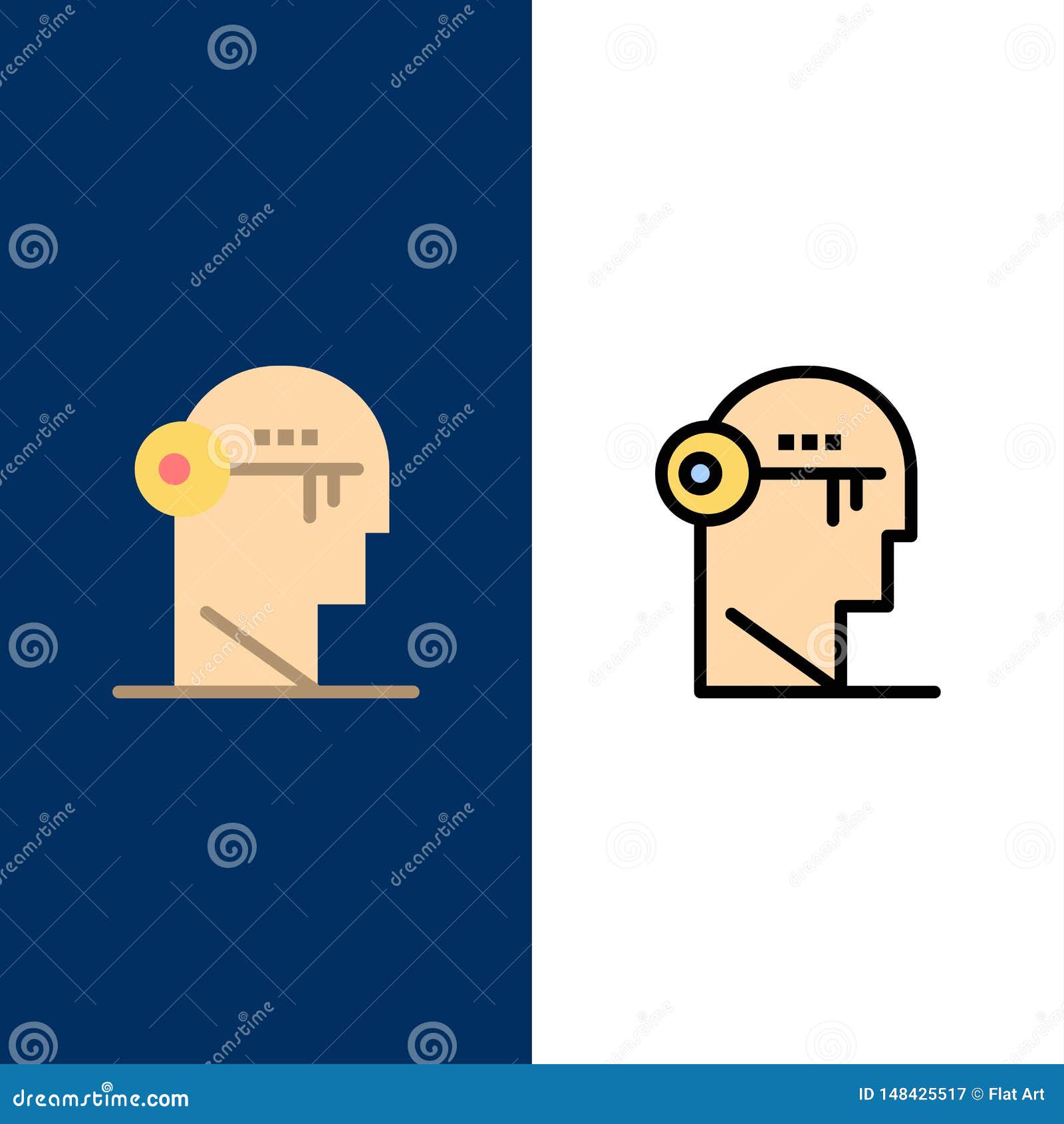 Brain, Key, Lock, Mind, Unlock Icons. Flat and Line Filled Icon Set ...