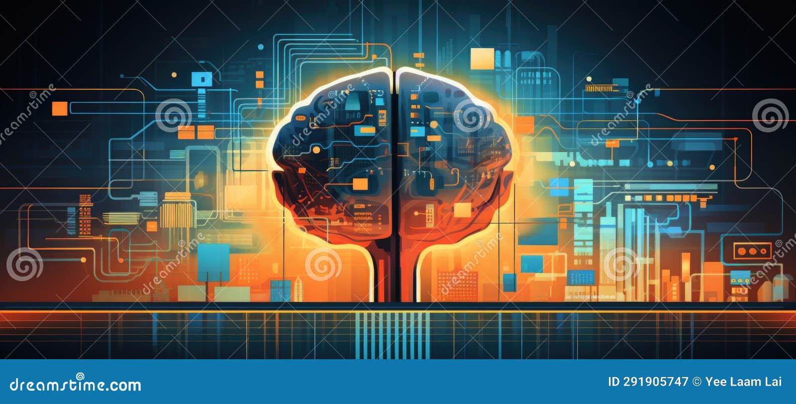 Brain Knowledge City Digital Illustration, Ai Stock Illustration ...