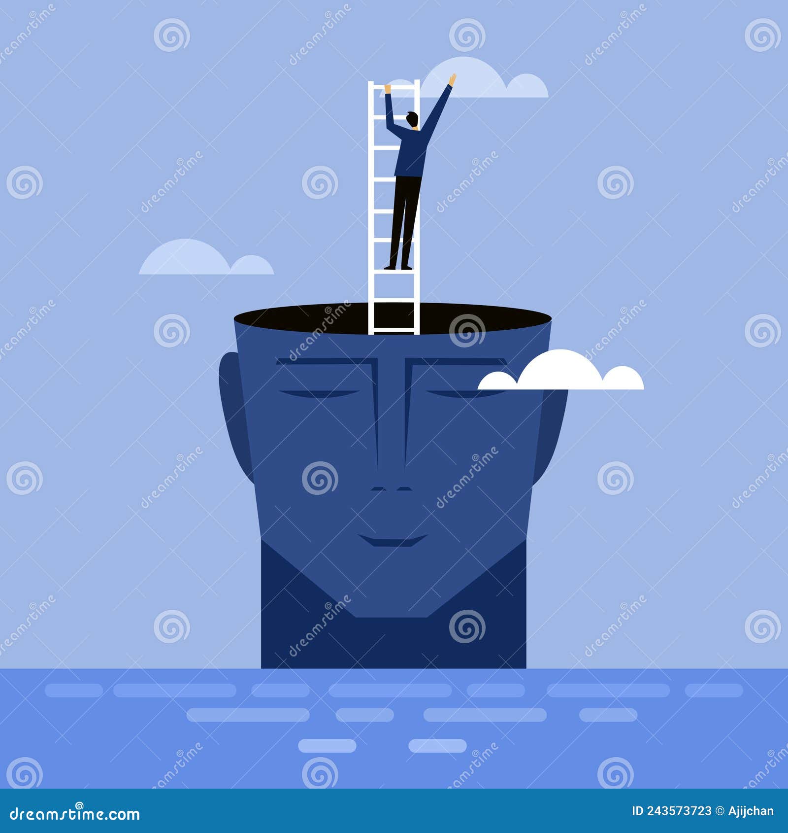 Illustration of a Person Climbing the Ladder Emerging Out from His ...