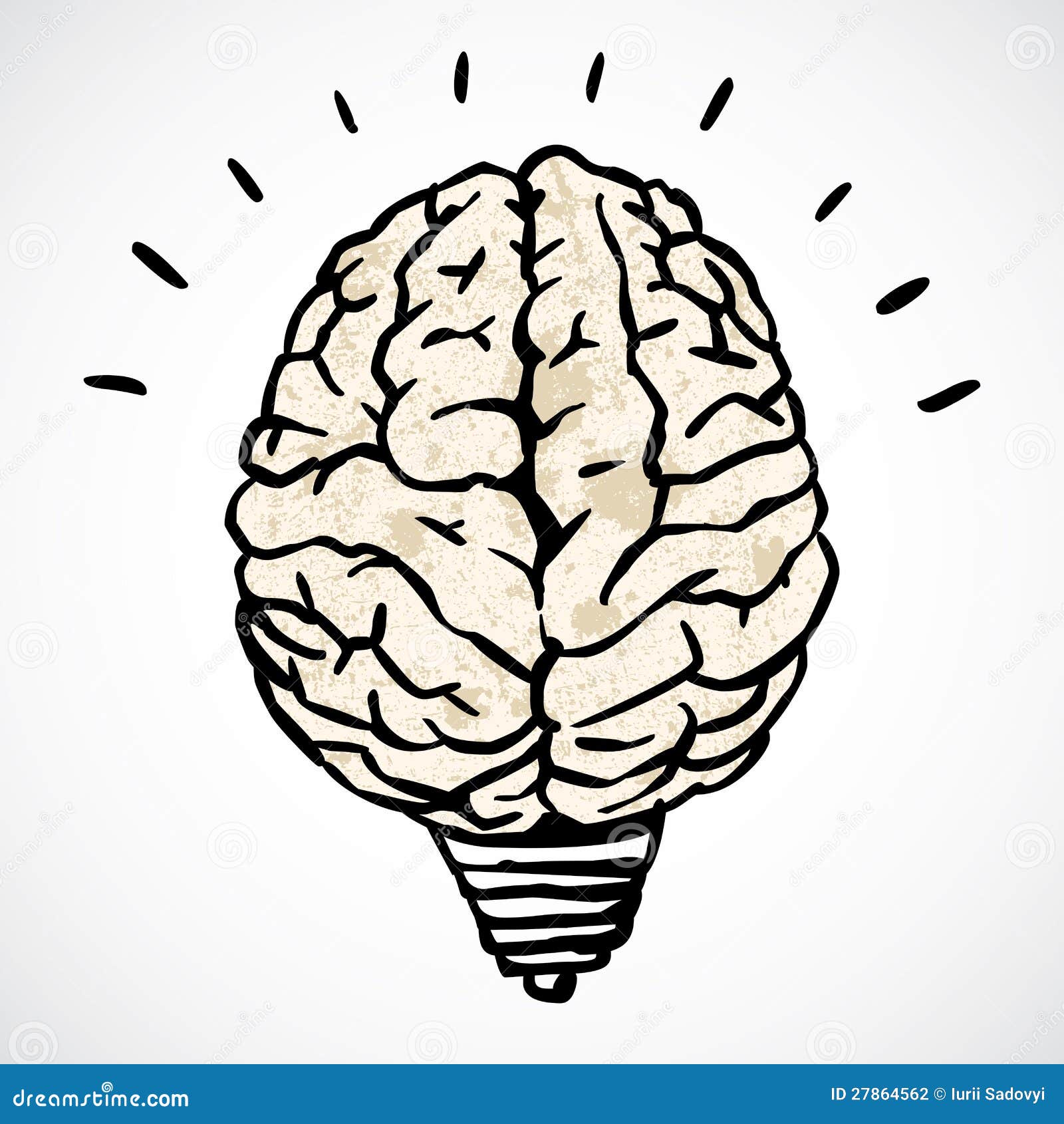 Brain and Lamp Concept in Doodle Style Stock Illustration ...
