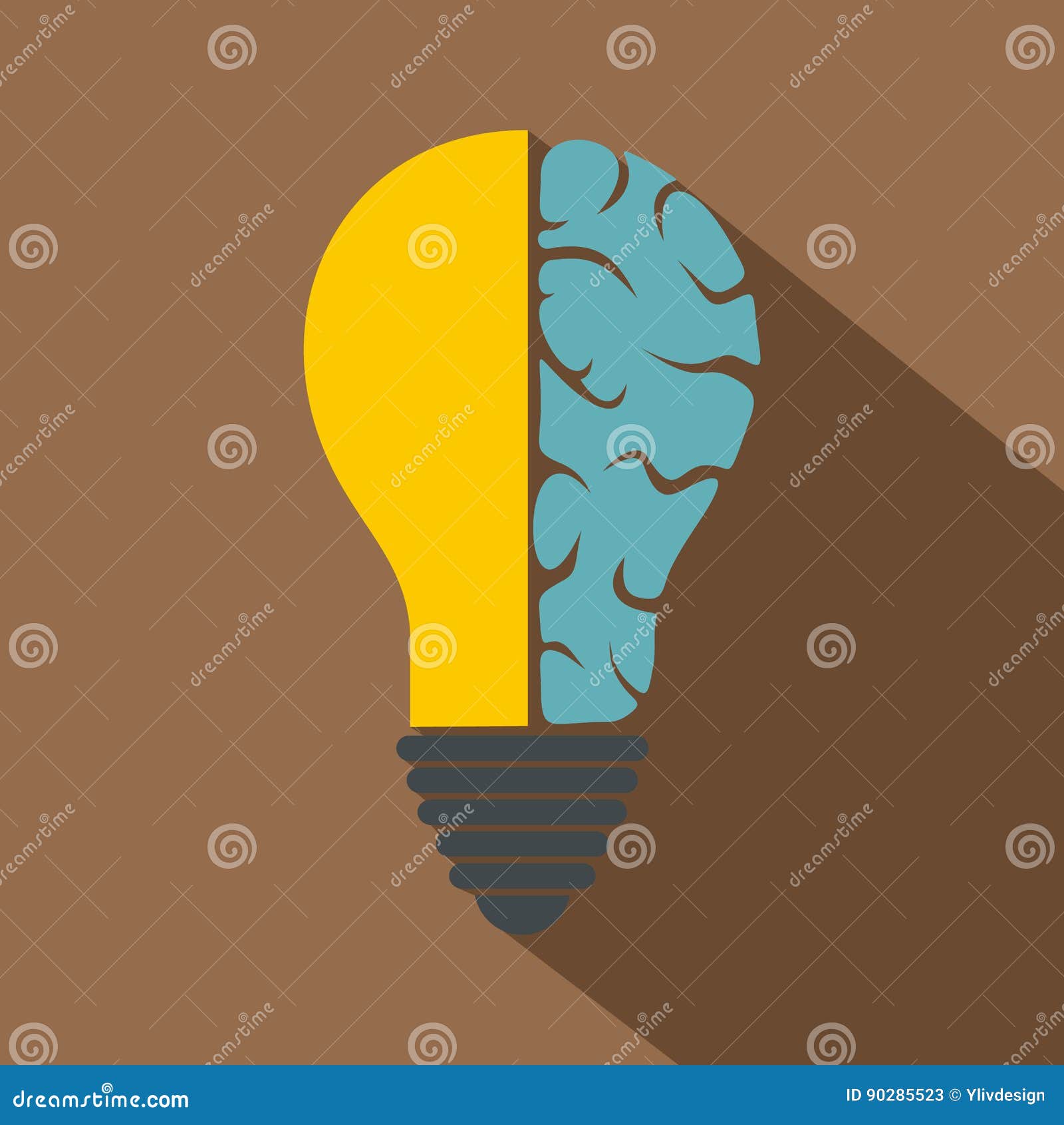 Brain Lamp Icon, Flat Style Stock Vector - Illustration of illuminated ...