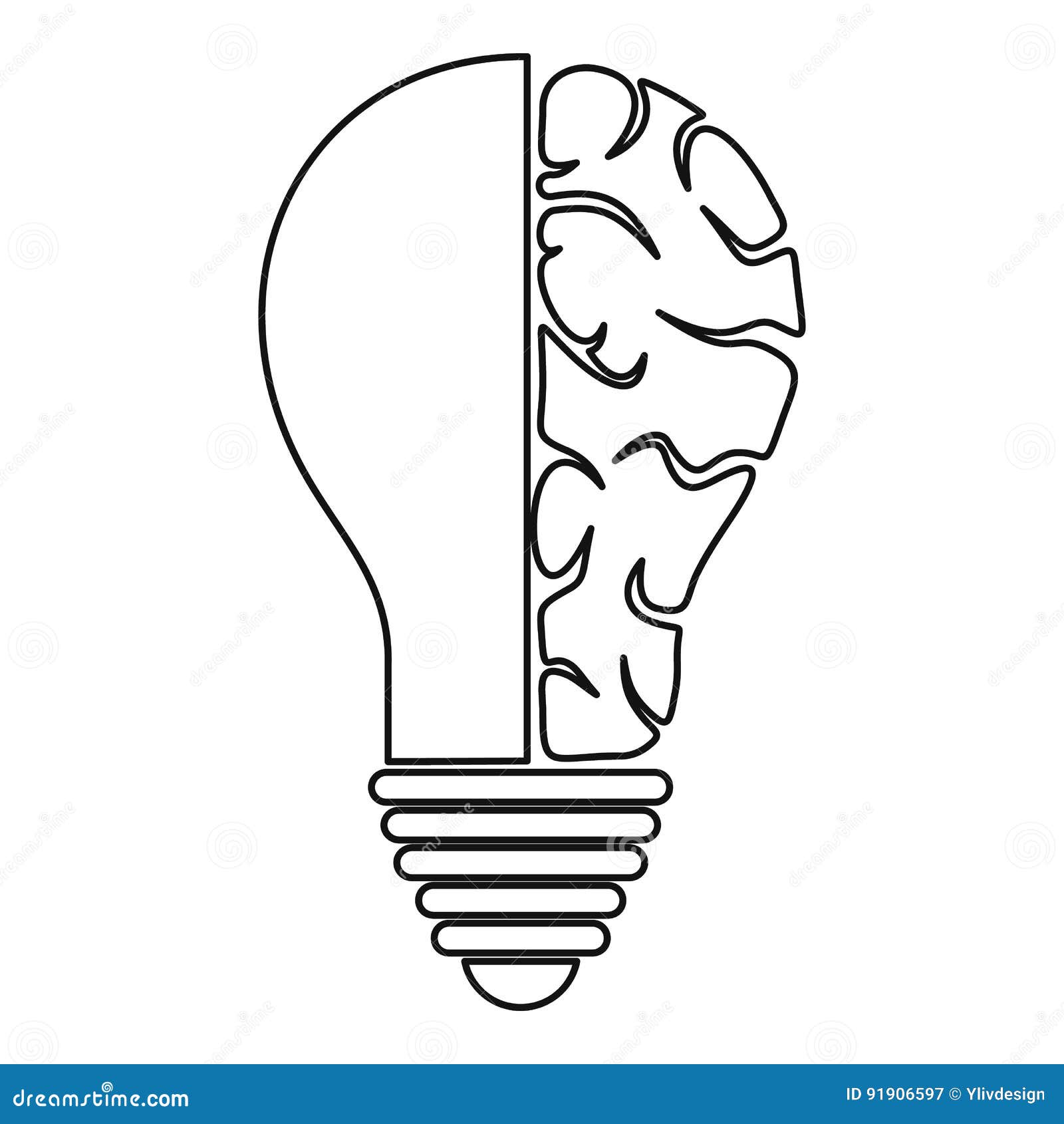 Brain lamp icon outline stock vector. Illustration of light - 91906597
