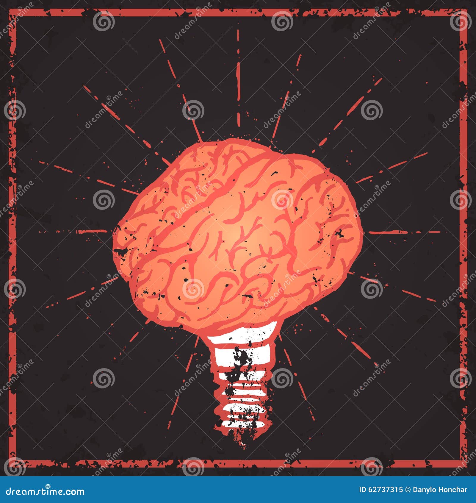 Brain Lamp. Idea Hand Drawn Typography Poster. Cartoon Vector ...