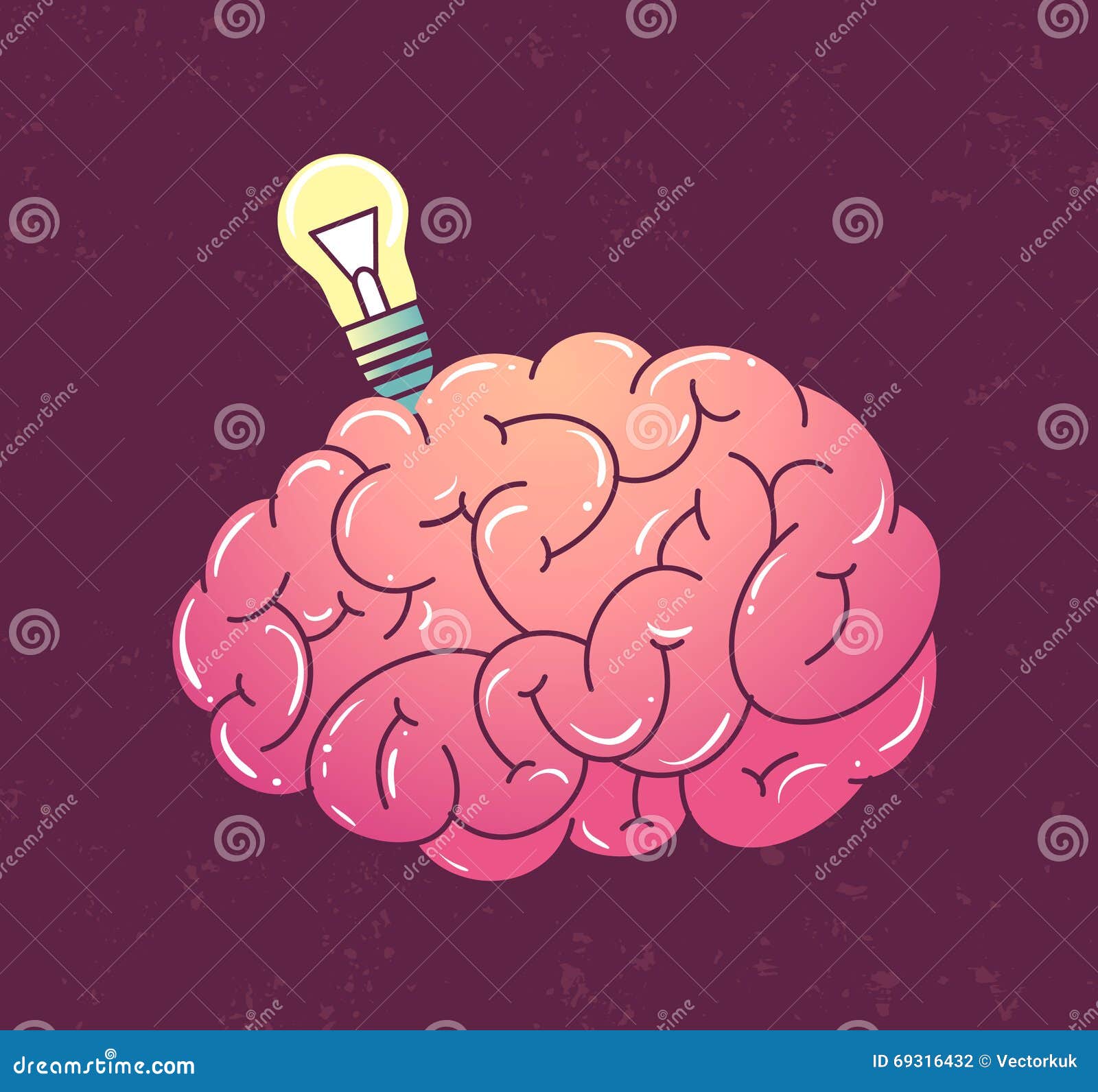 Brain with lamp. stock illustration. Illustration of innovation - 69316432