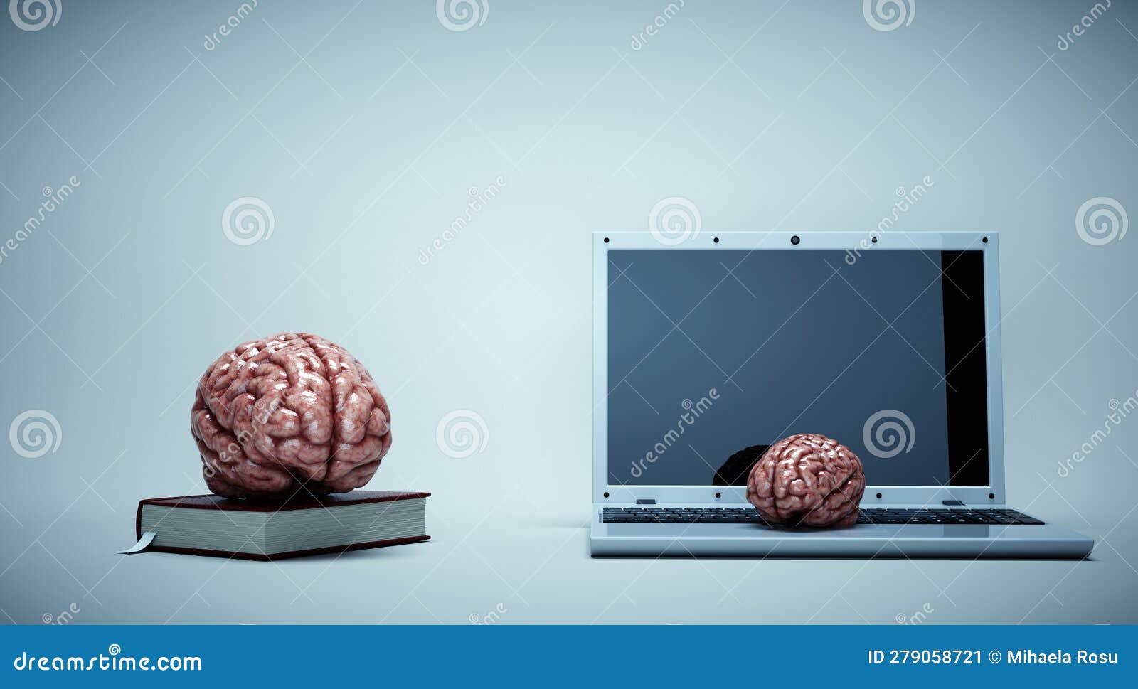 Brain on a Laptop and a Book Stock Illustration - Illustration of ...