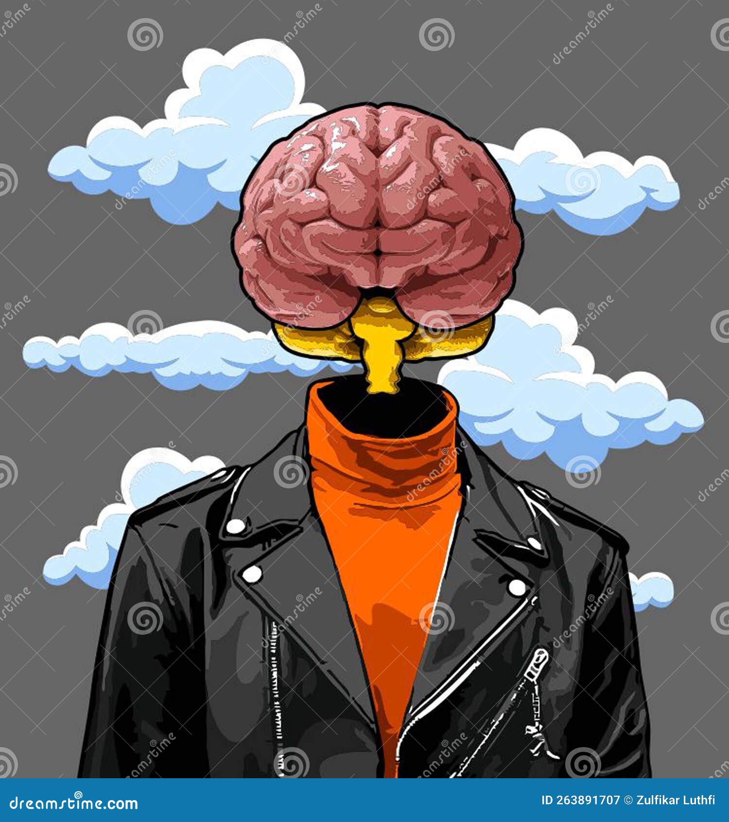 Brain in Leather Jacket Against Cloud Stock Vector - Illustration of ...