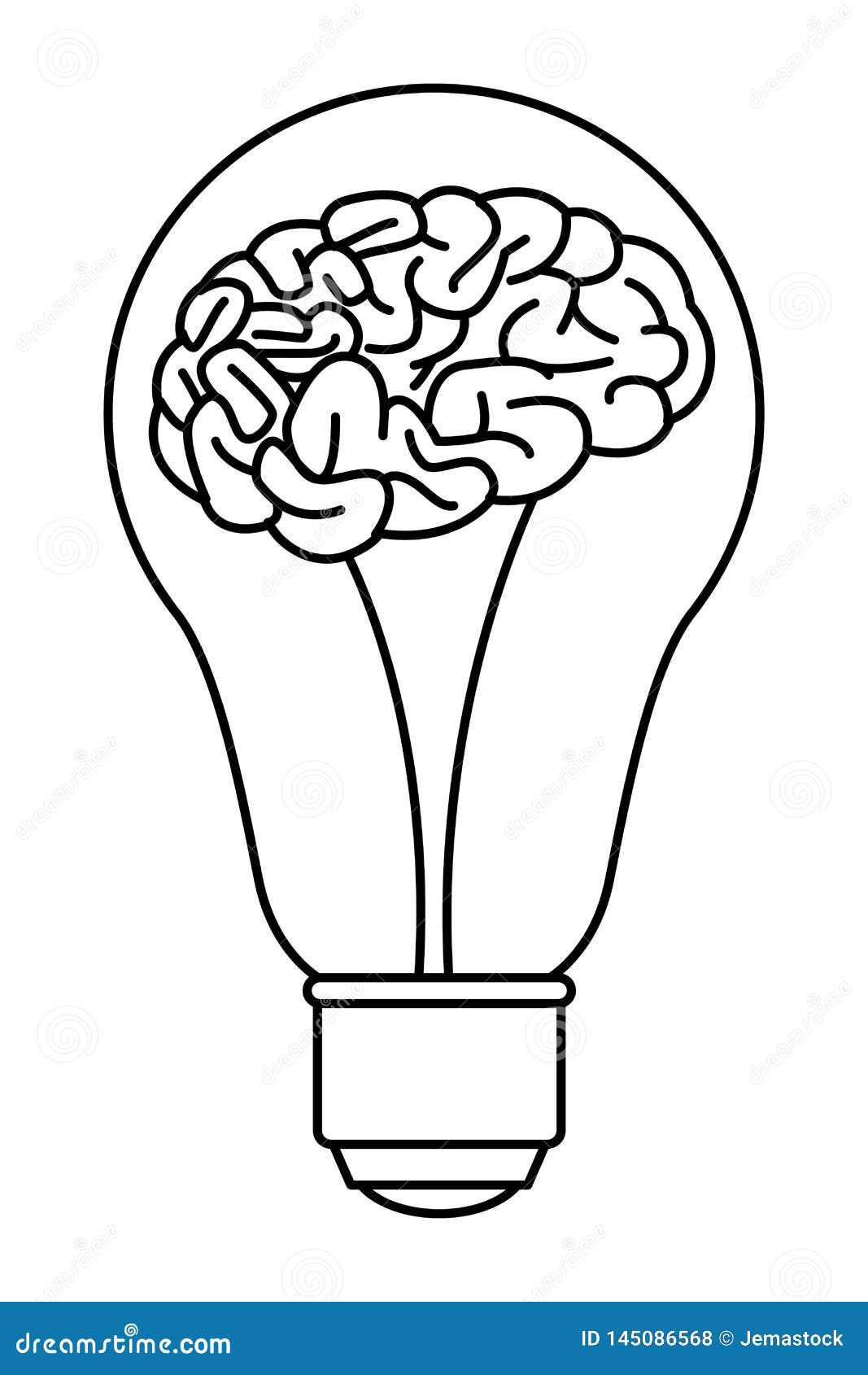 Brain into a Light Bulb Black and White Stock Vector - Illustration of ...
