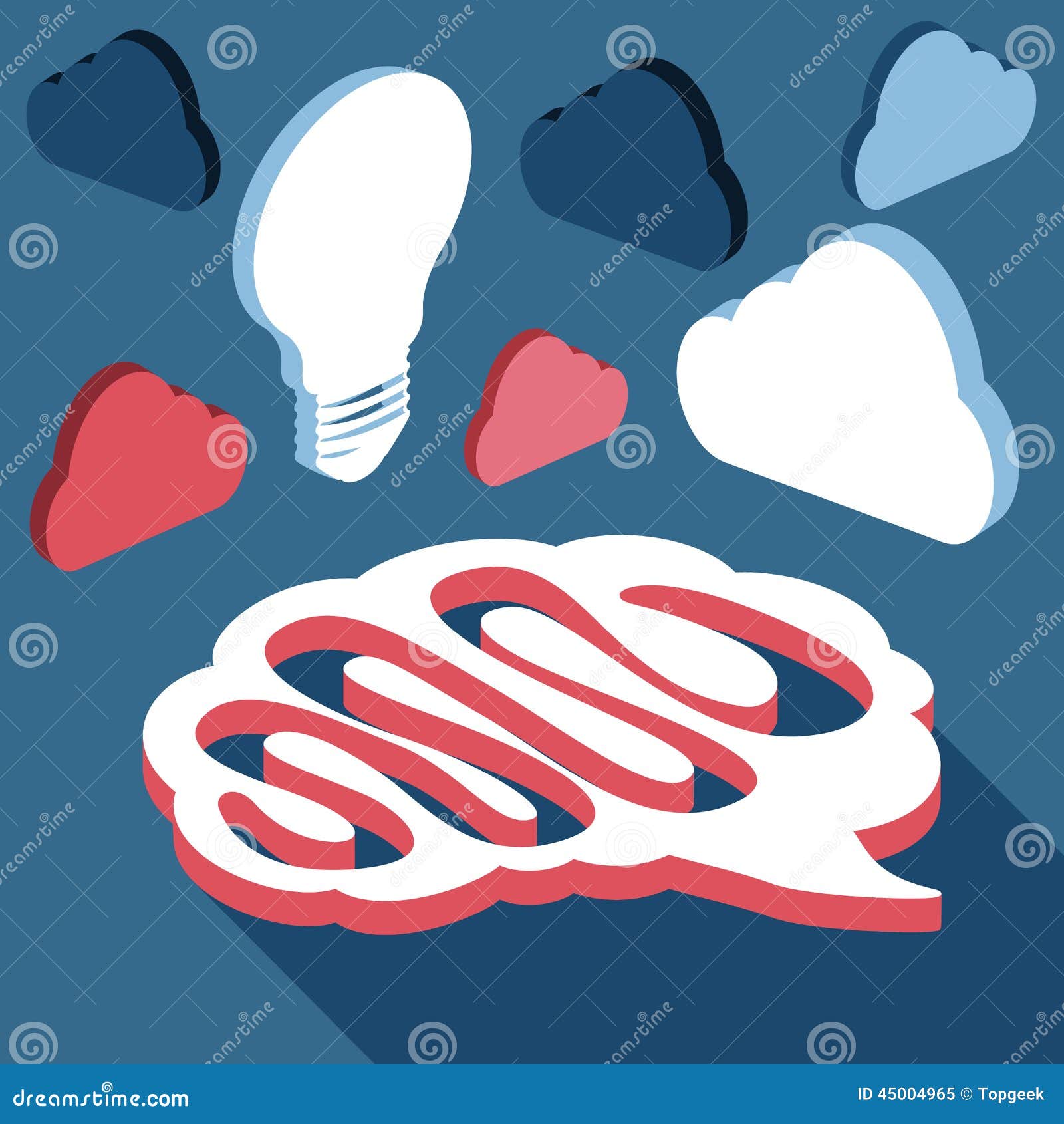 Brain with Light Bulb and Clouds Made in 3d Stock Vector - Illustration ...