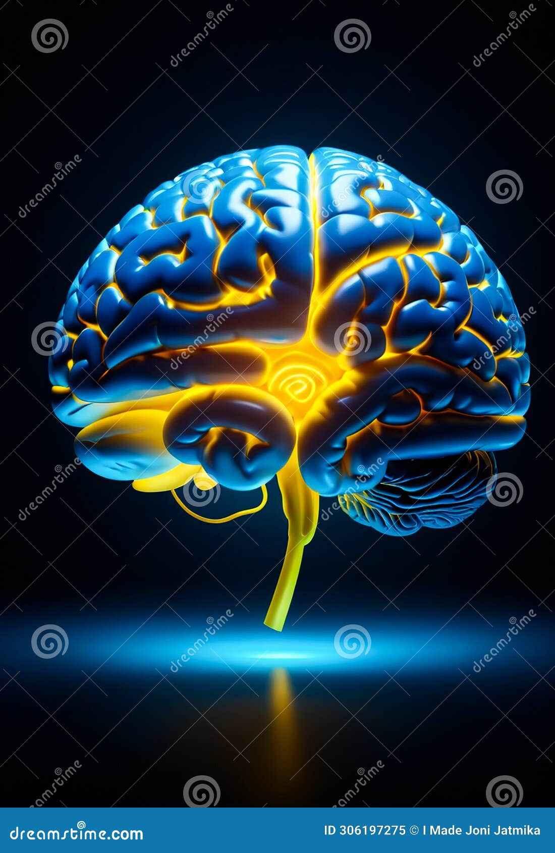 A Brain with a Light Shining from it. the Brain is Glowing Blue with ...