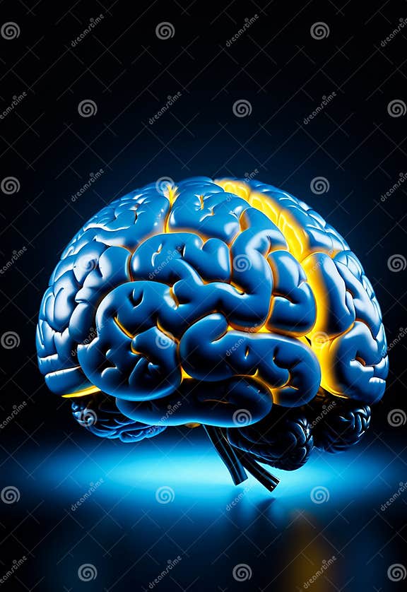 A Brain with a Light Shining from it. the Brain is Glowing Blue with ...
