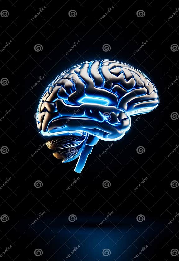 A Brain with a Light Shining from it. the Brain is Glowing Blue and Has ...