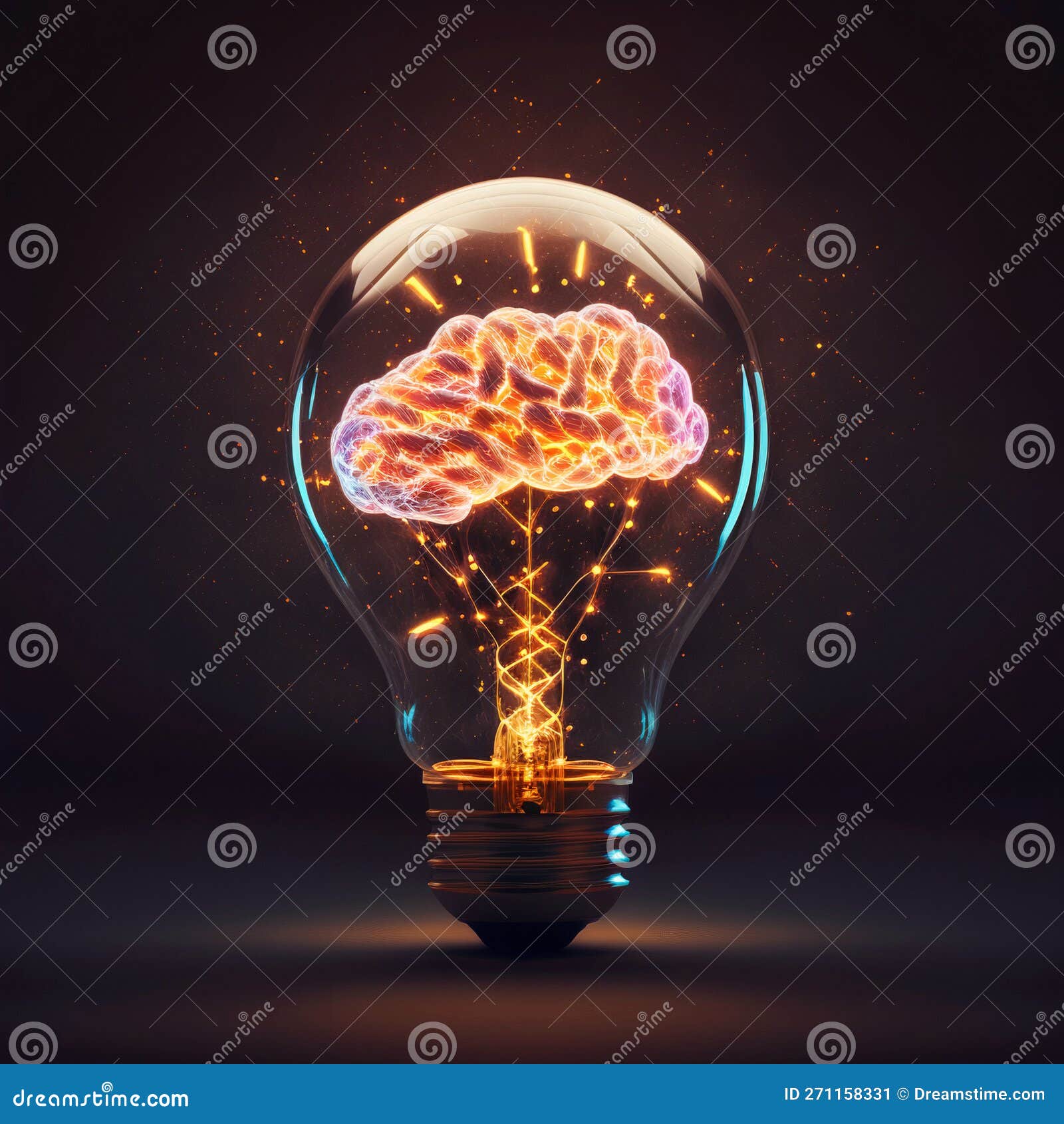 Brain Lightbulb, Creativity, Sparks and Light Stock Illustration ...