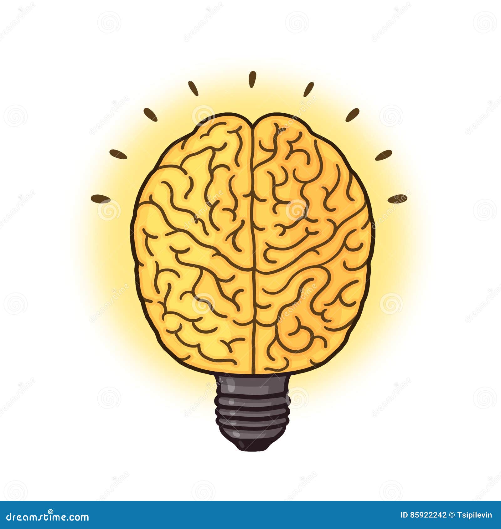 Brain Light Bulb Illustration on White Background Stock Illustration ...