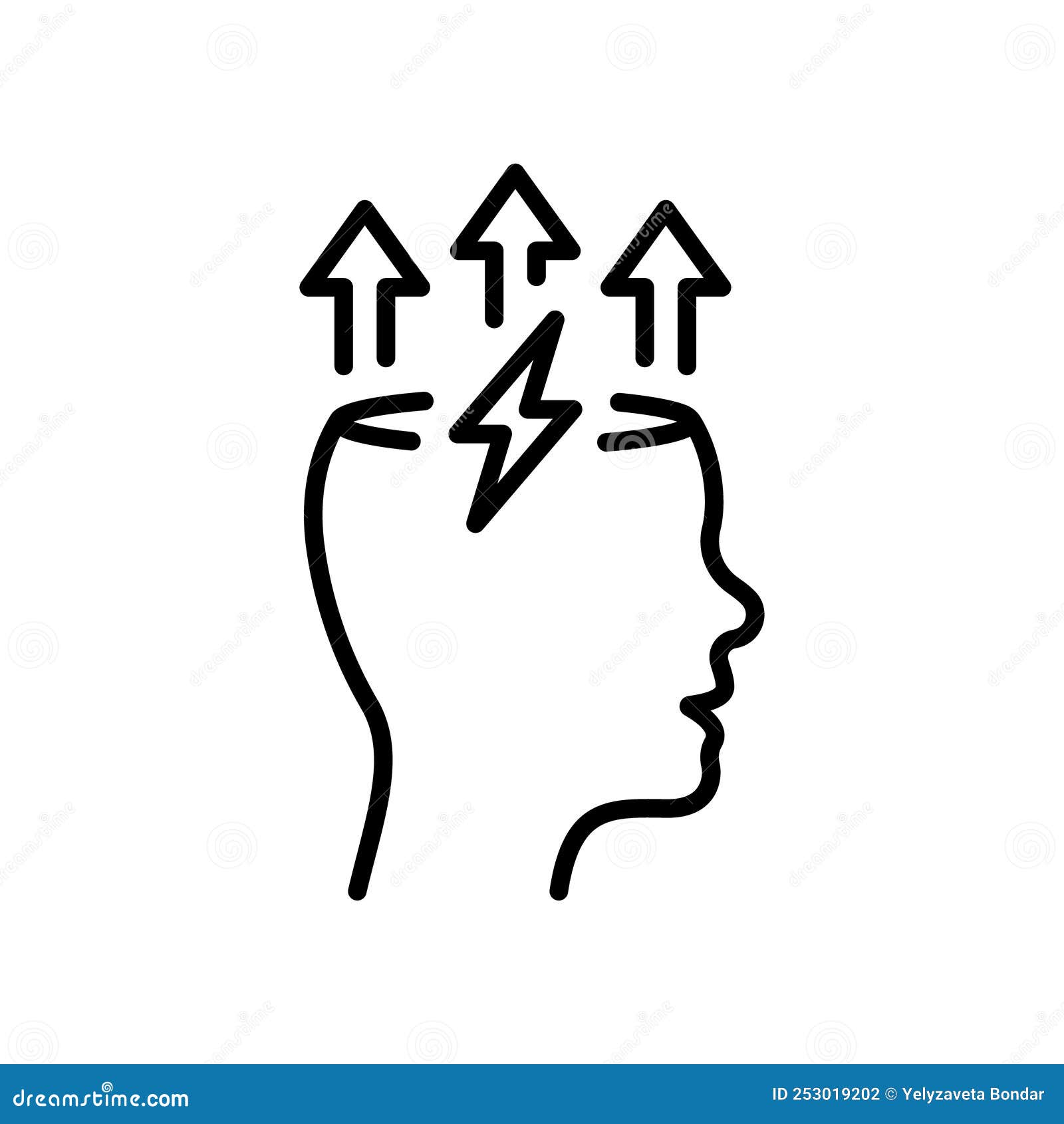 Brain and Lightning Bolt Line Icon. Stress, Creative Mind, Headache ...