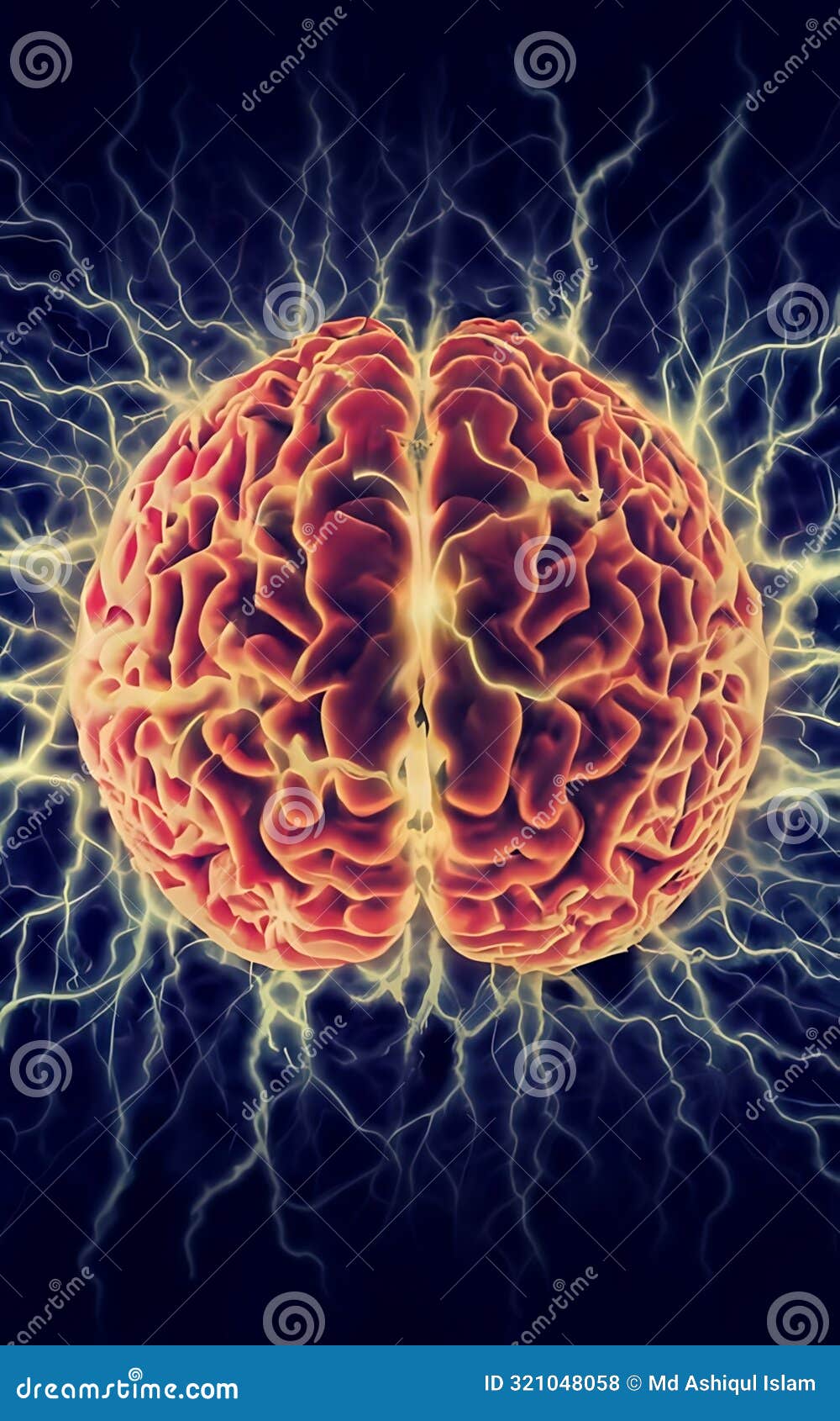 A Brain with a Lightning Bolt in the Middle Stock Illustration ...