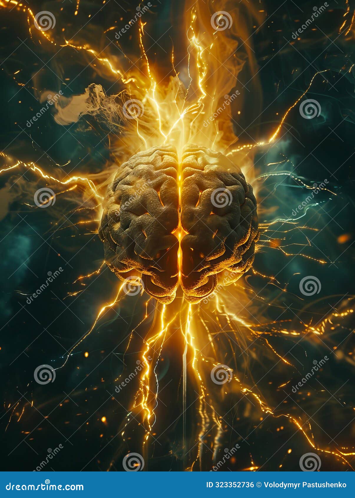 A Brain with Lightning Coming Out of it Stock Photo - Image of gold ...