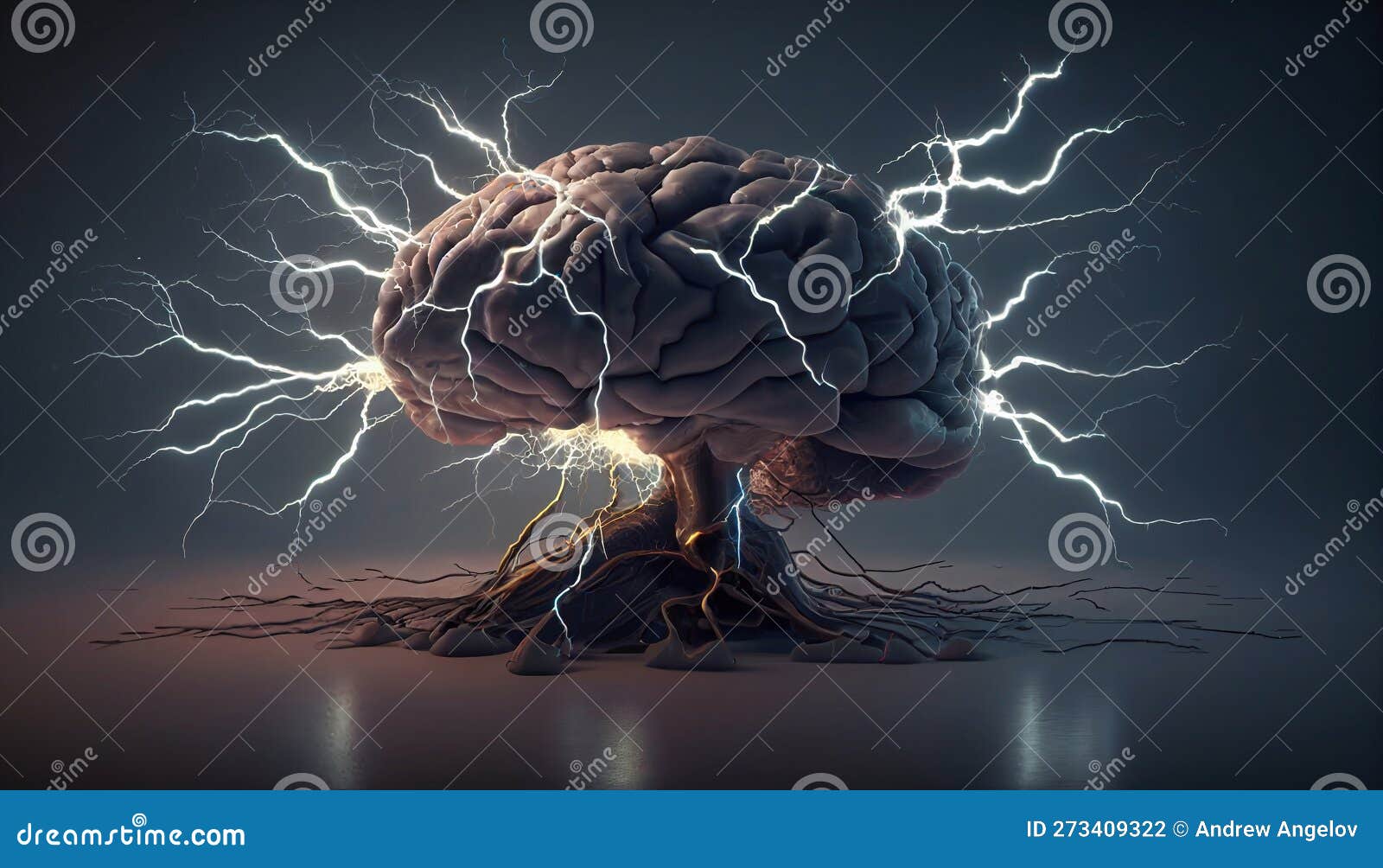 Brain with Lightning Concept Think. Generative AI Stock Illustration ...