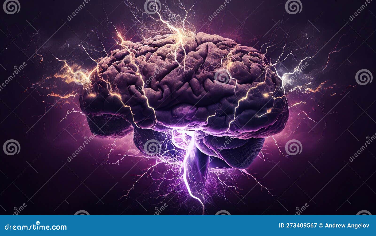 Brain with Lightning Concept Think. Generative AI Stock Illustration ...