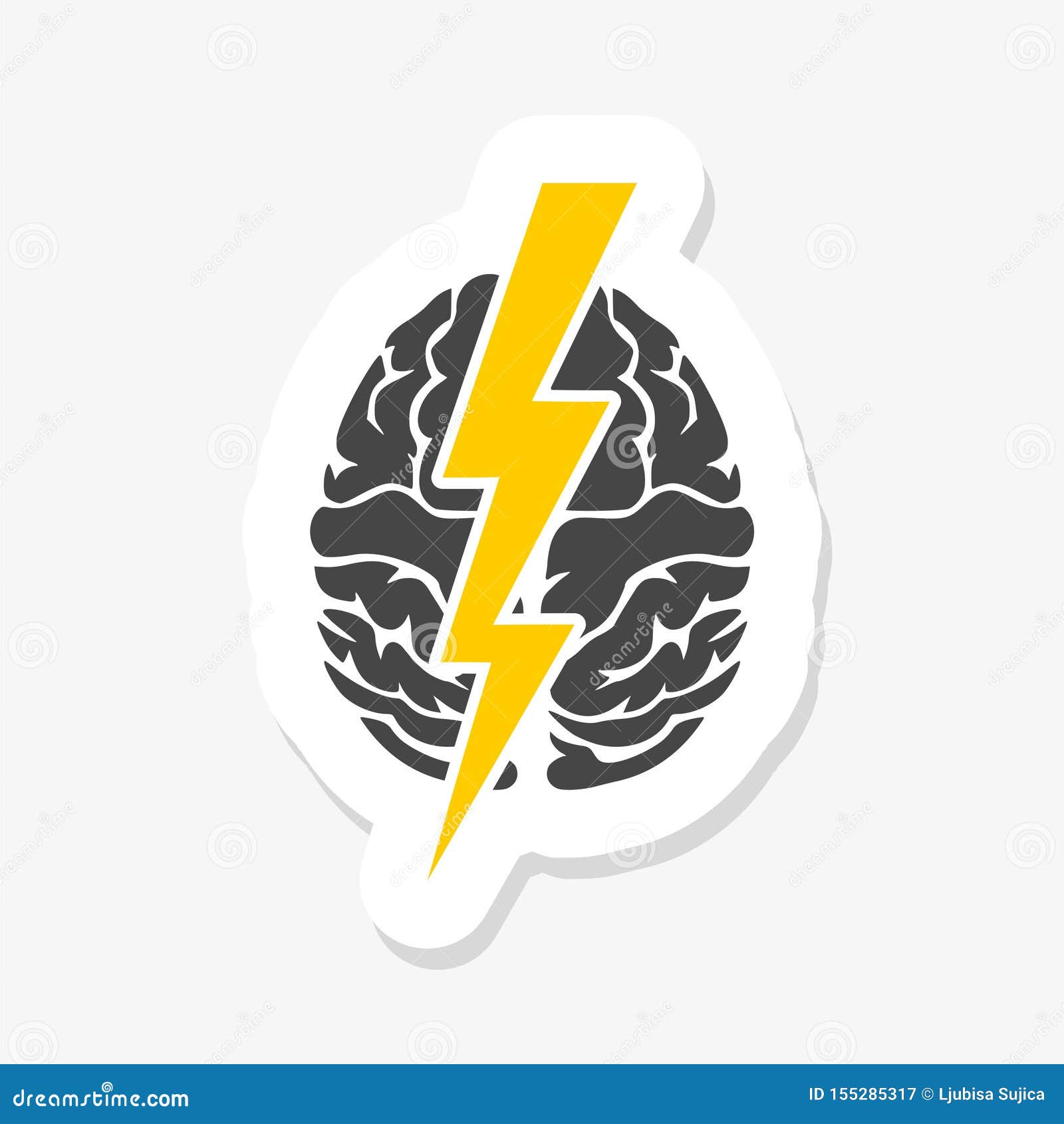 Brain and Lightning Sticker. Brainstorming Creativity Intelligence and ...