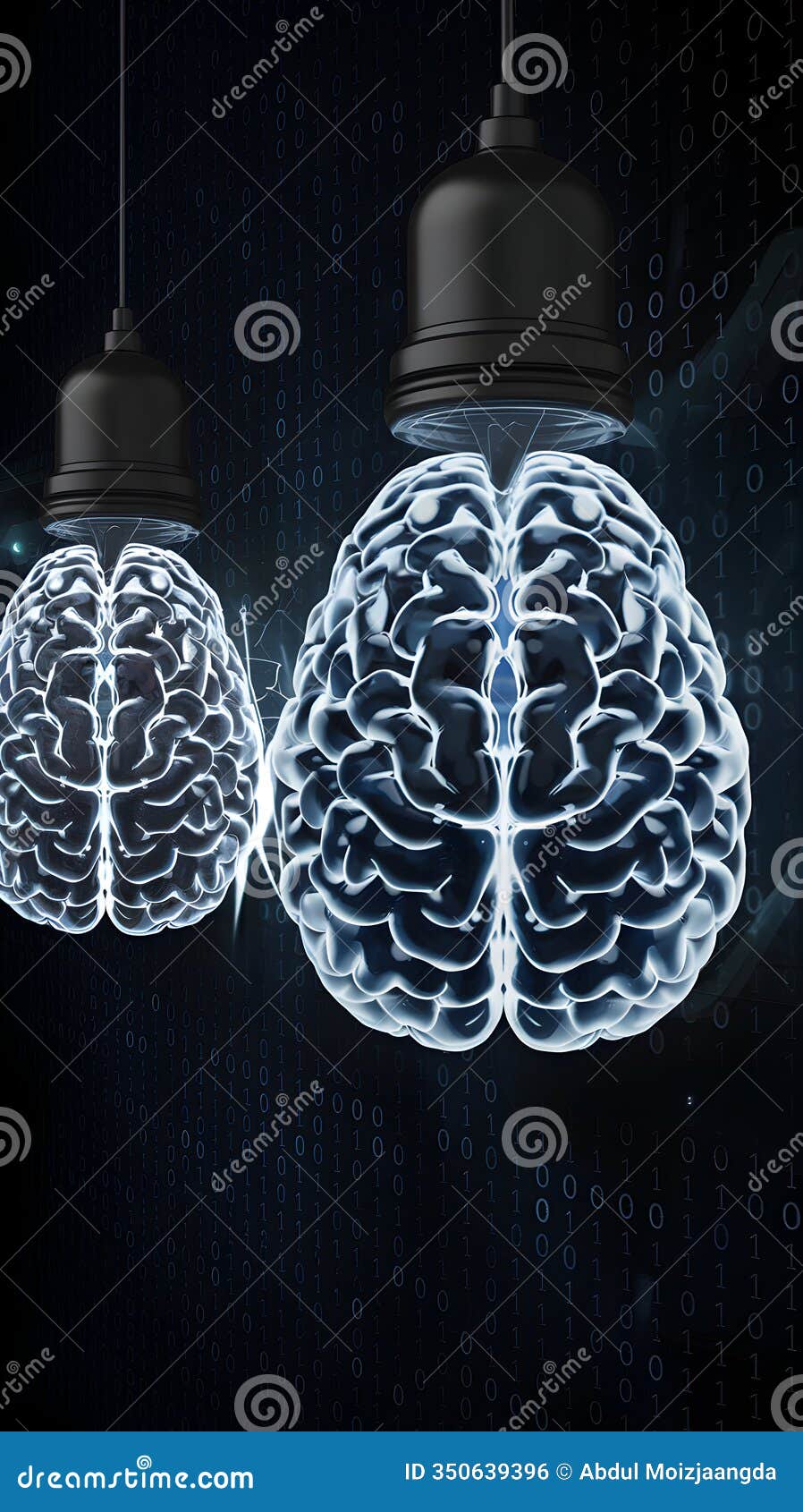 Brain Like Bulbs Glow Neon, Binary Backdrop Merges Cognition and ...