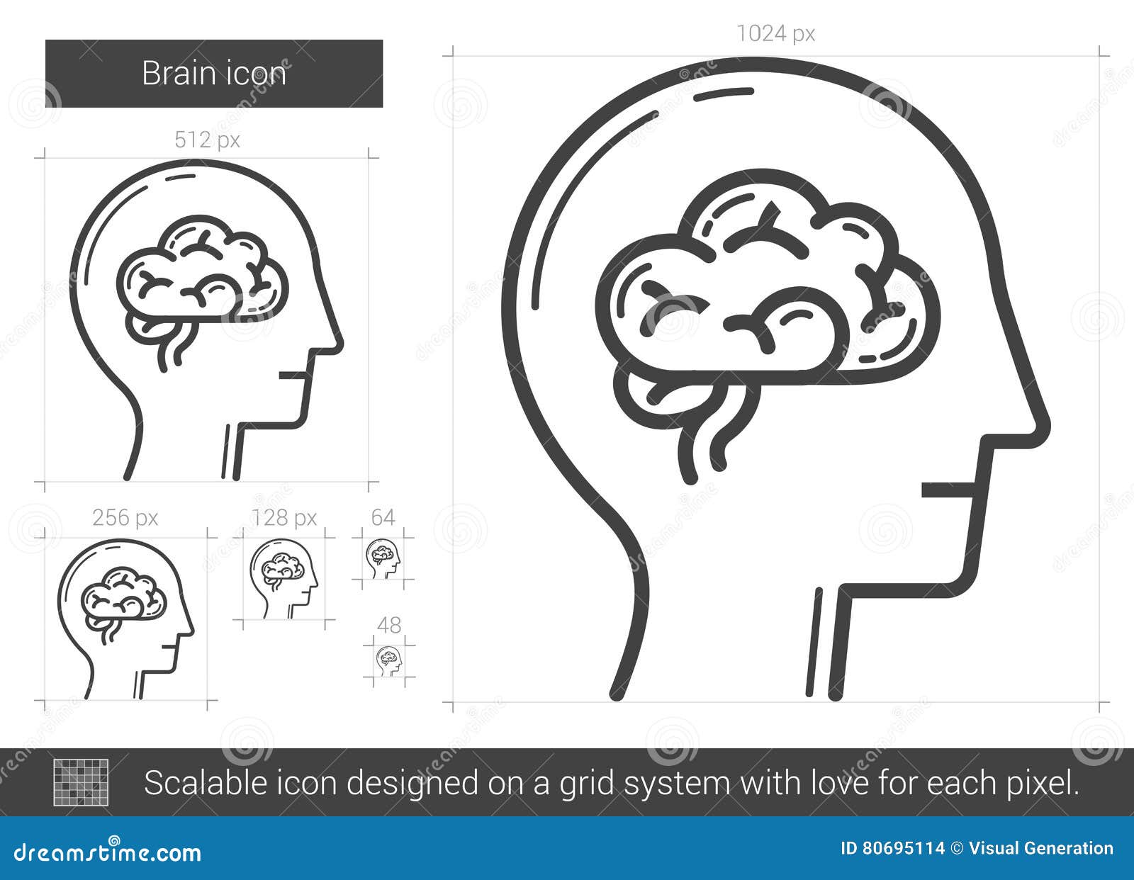 Brain line icon. stock vector. Illustration of brain - 80695114