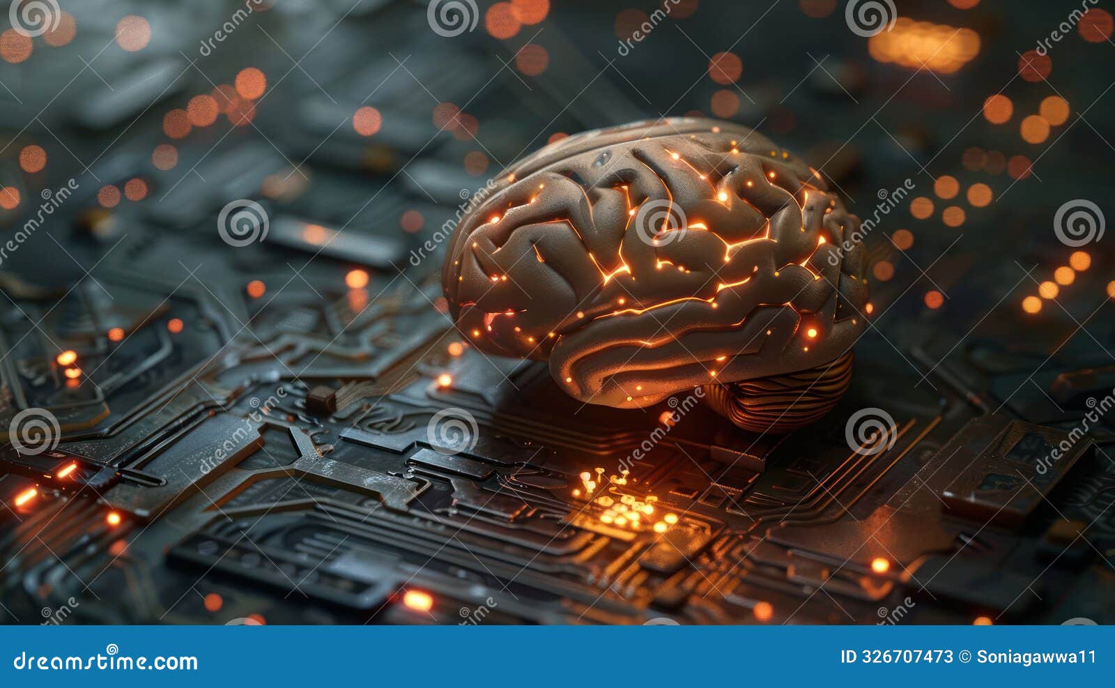 A Brain is Lit Up on a Computer Chip Stock Illustration - Illustration ...