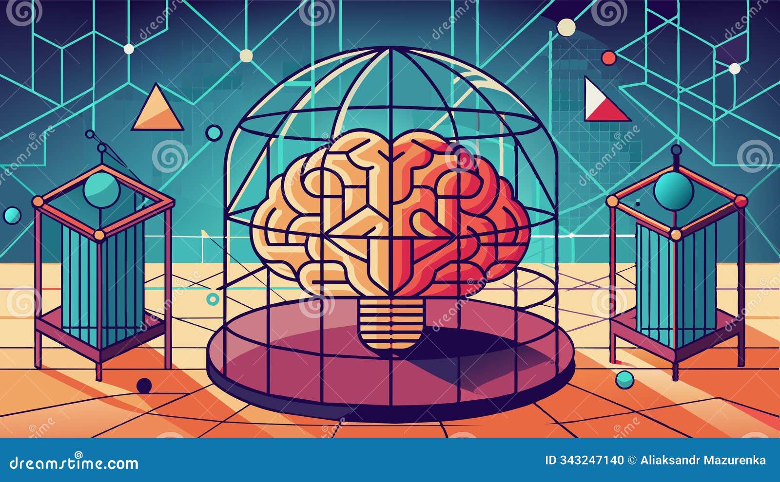 Brain Locked in Cage from Lines, Triangles, Particle, Low Poly and ...