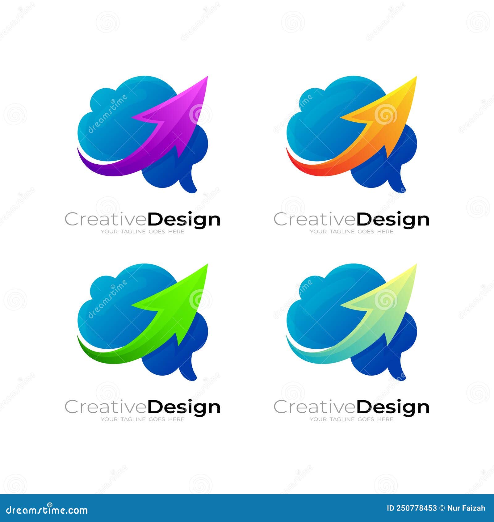 Brain Logo Blend With Arrows, 3d Colorful, Set Logos Cartoon Vector ...