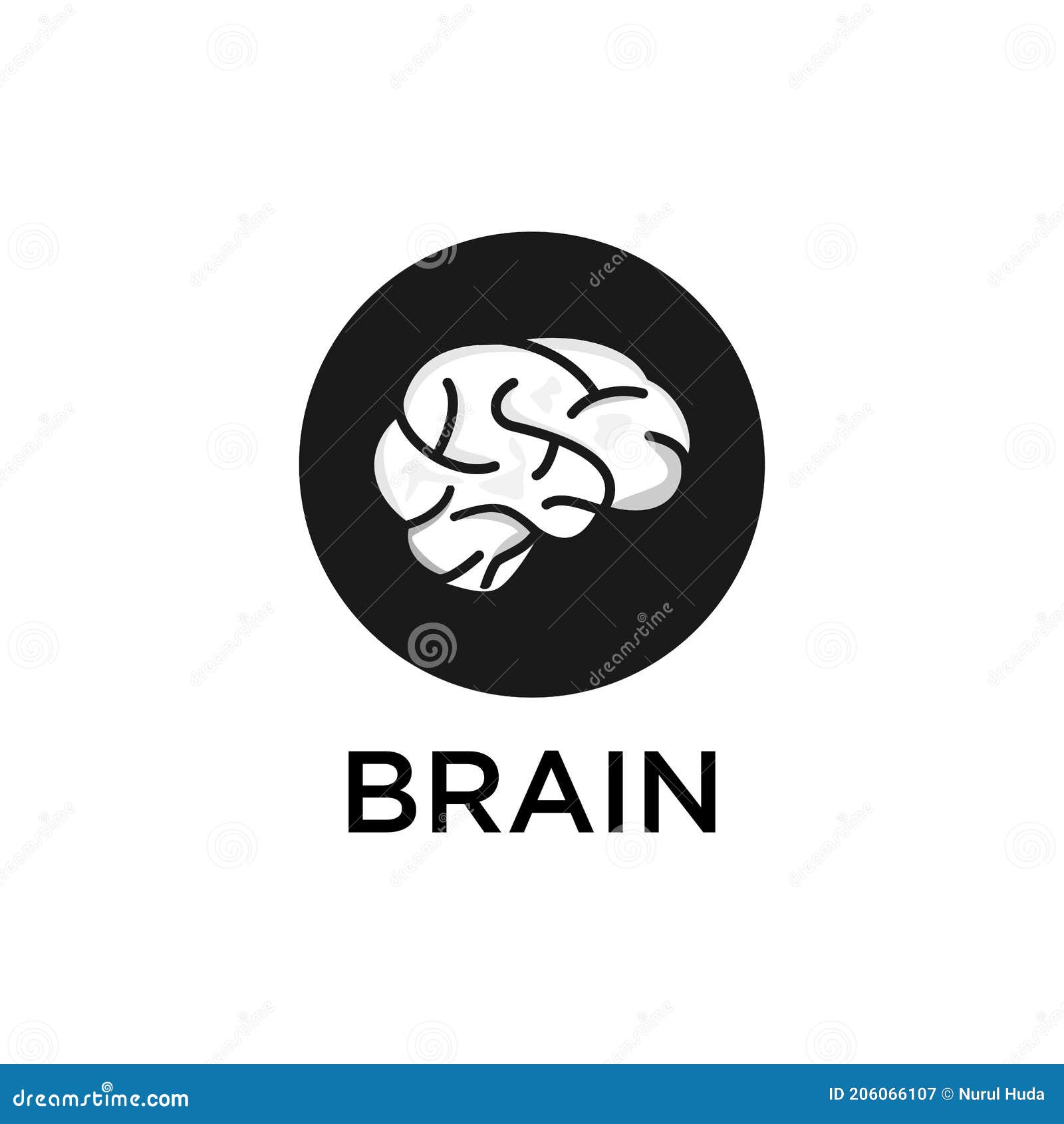 Brain Logo Design with Circle Illustration Design Black and White ...