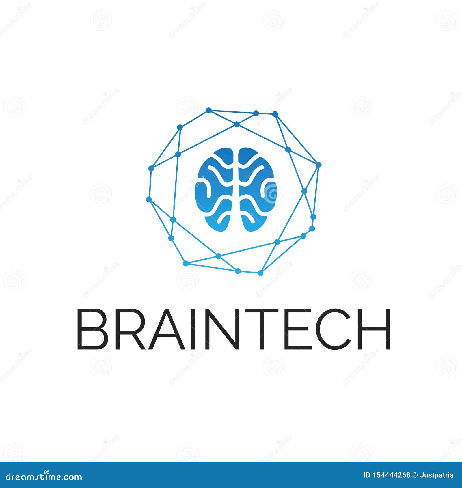 Brain Logo Design with Network Connection Circle Lines in Blue Color ...
