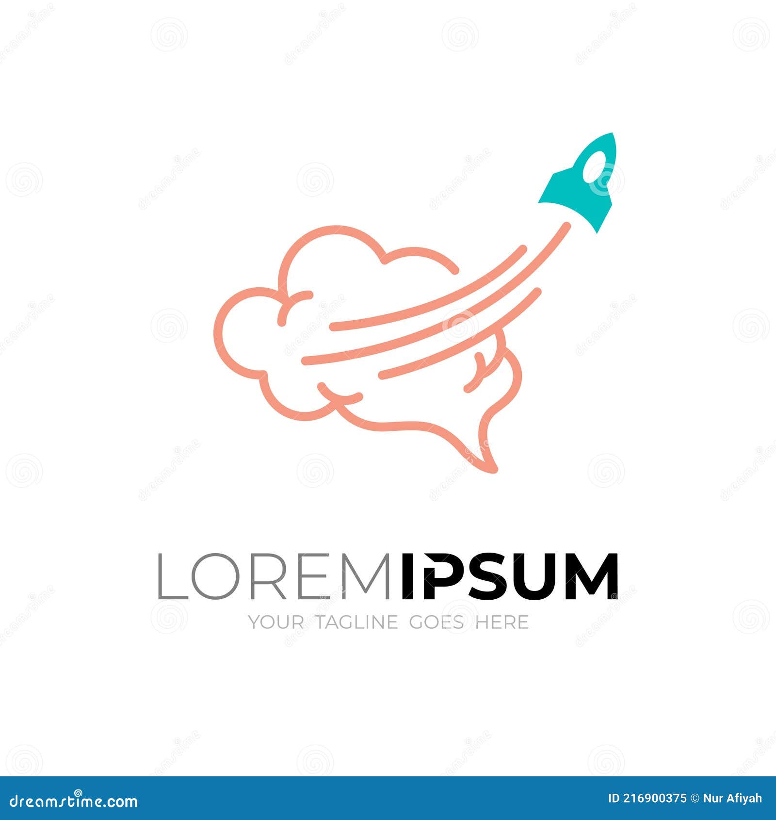 Brain Logo and Rocket Design Combination, Simple Line Style Stock ...