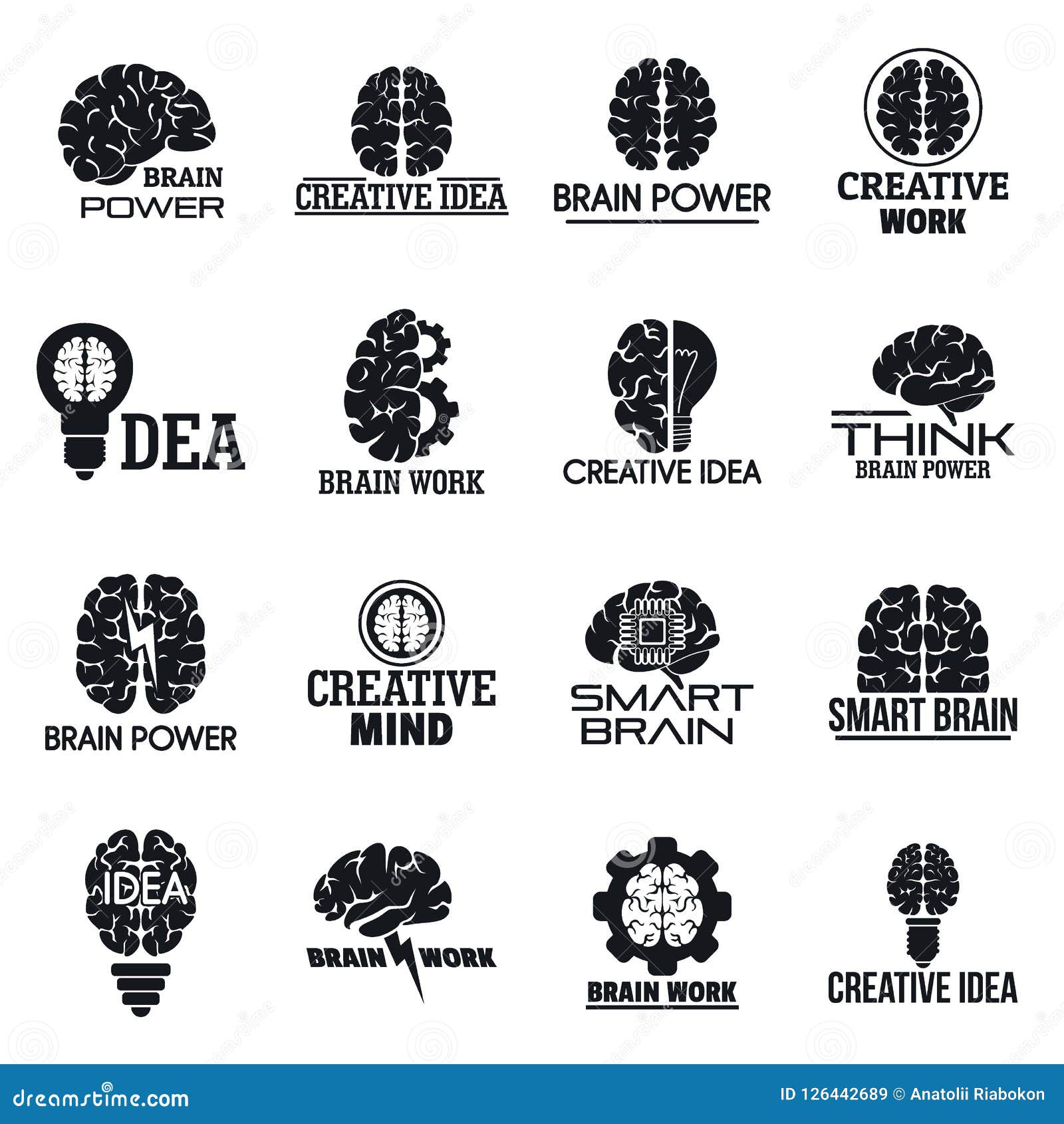 Brain Logo Set, Simple Style Stock Vector - Illustration of body ...
