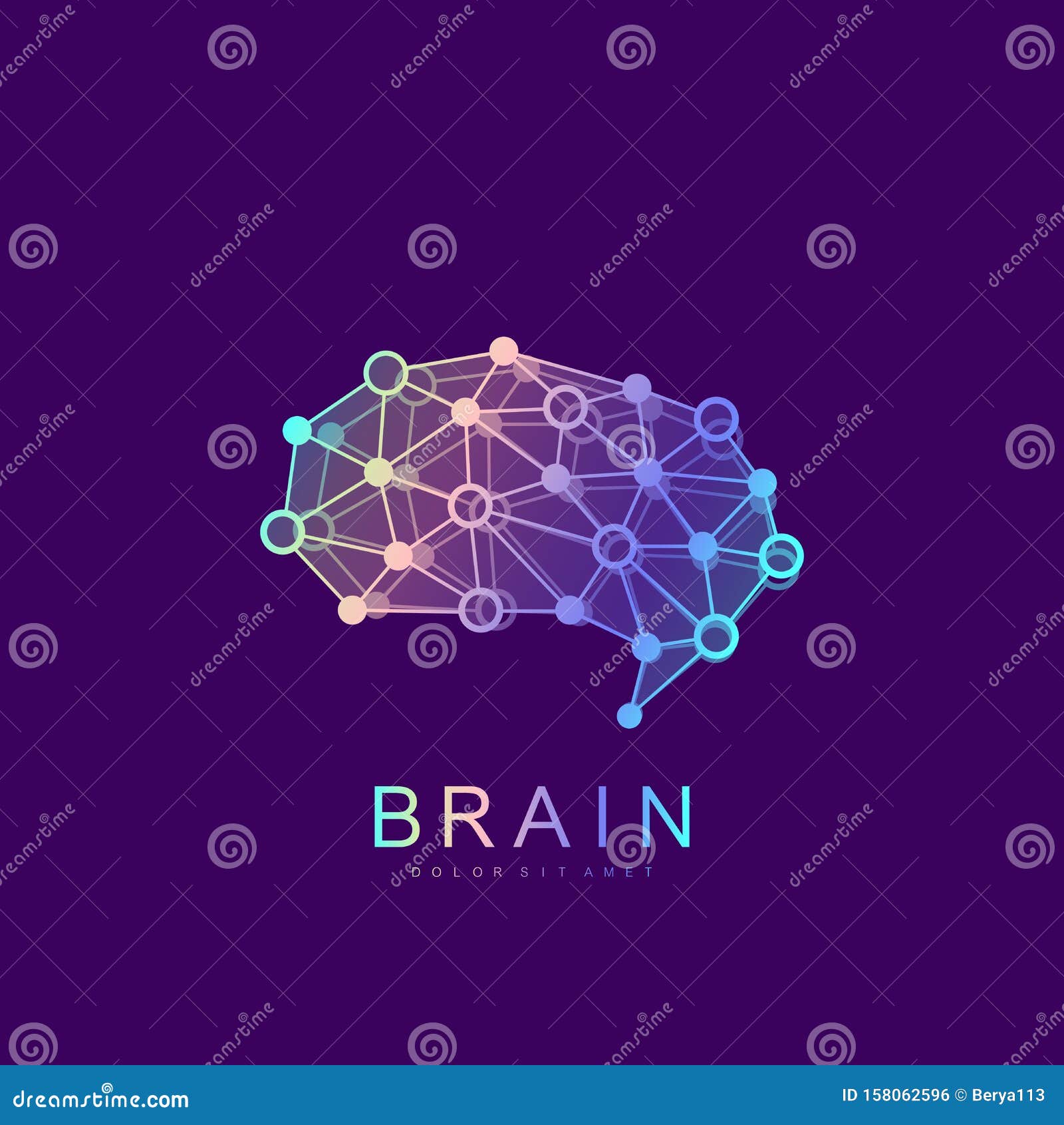 Brain Logo Silhouette Design Vector Template with Connected Lines and ...