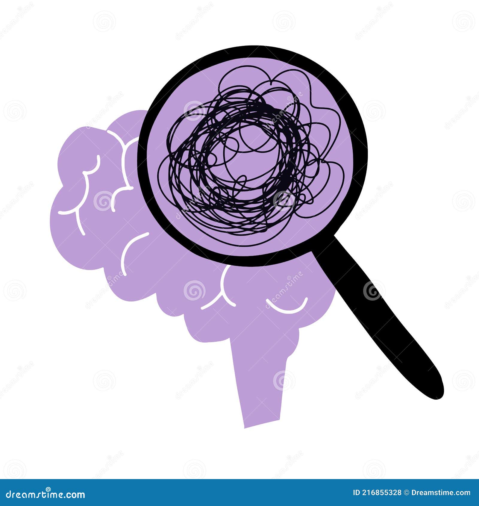 A Brain With A Loupe. Loupe With Mess And Thinking About Problem ...