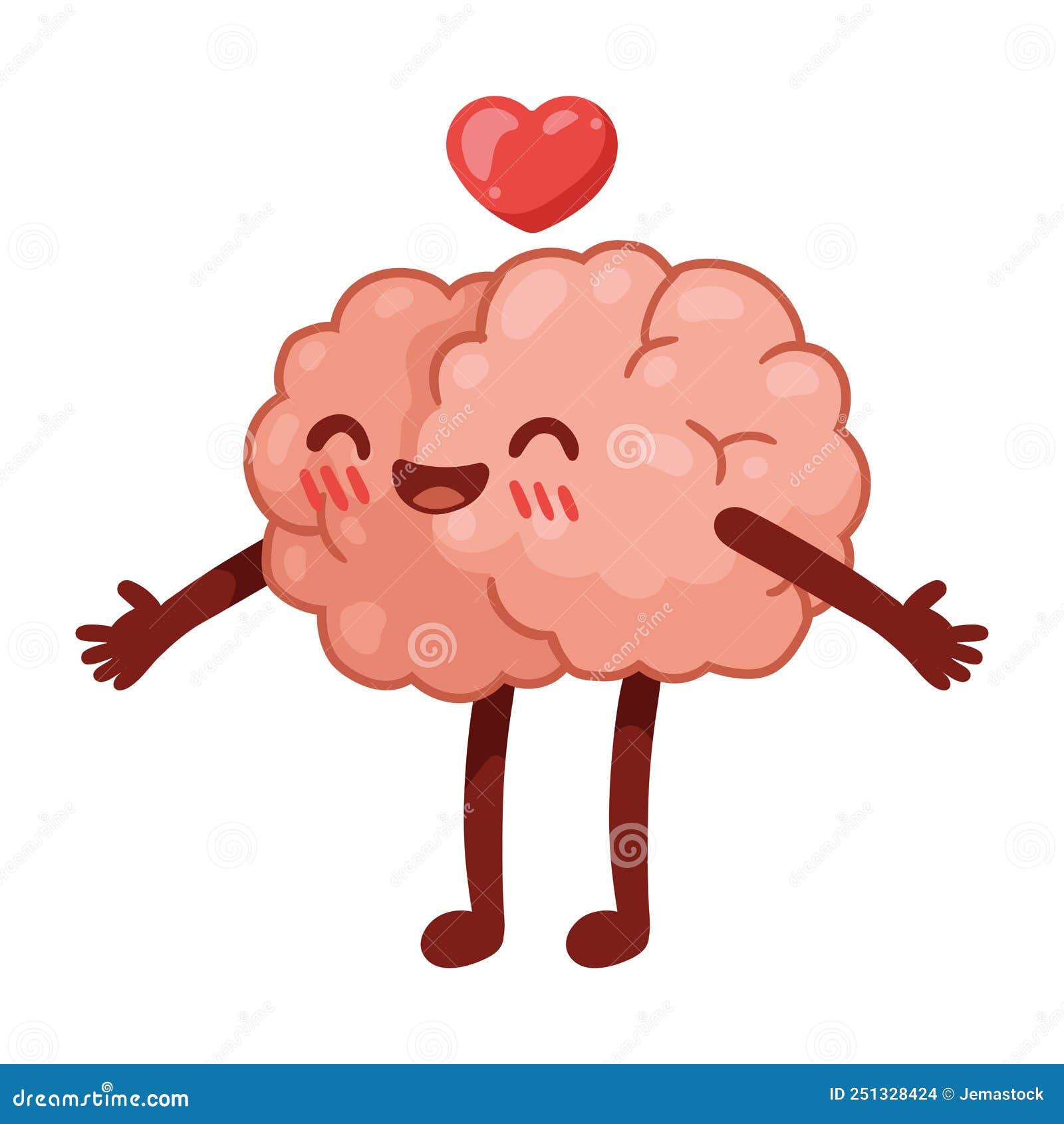 Brain in Love Comic Character Stock Vector - Illustration of isolated ...