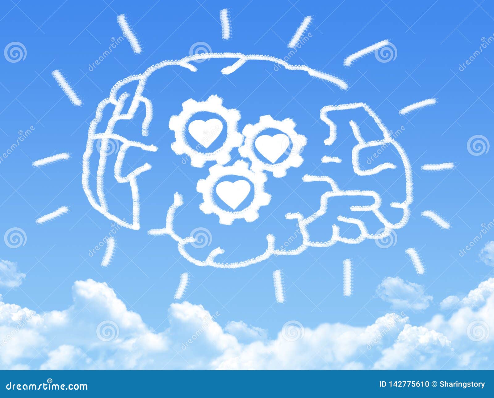 Brain with Love Sign Cloud Shape Stock Illustration - Illustration of ...