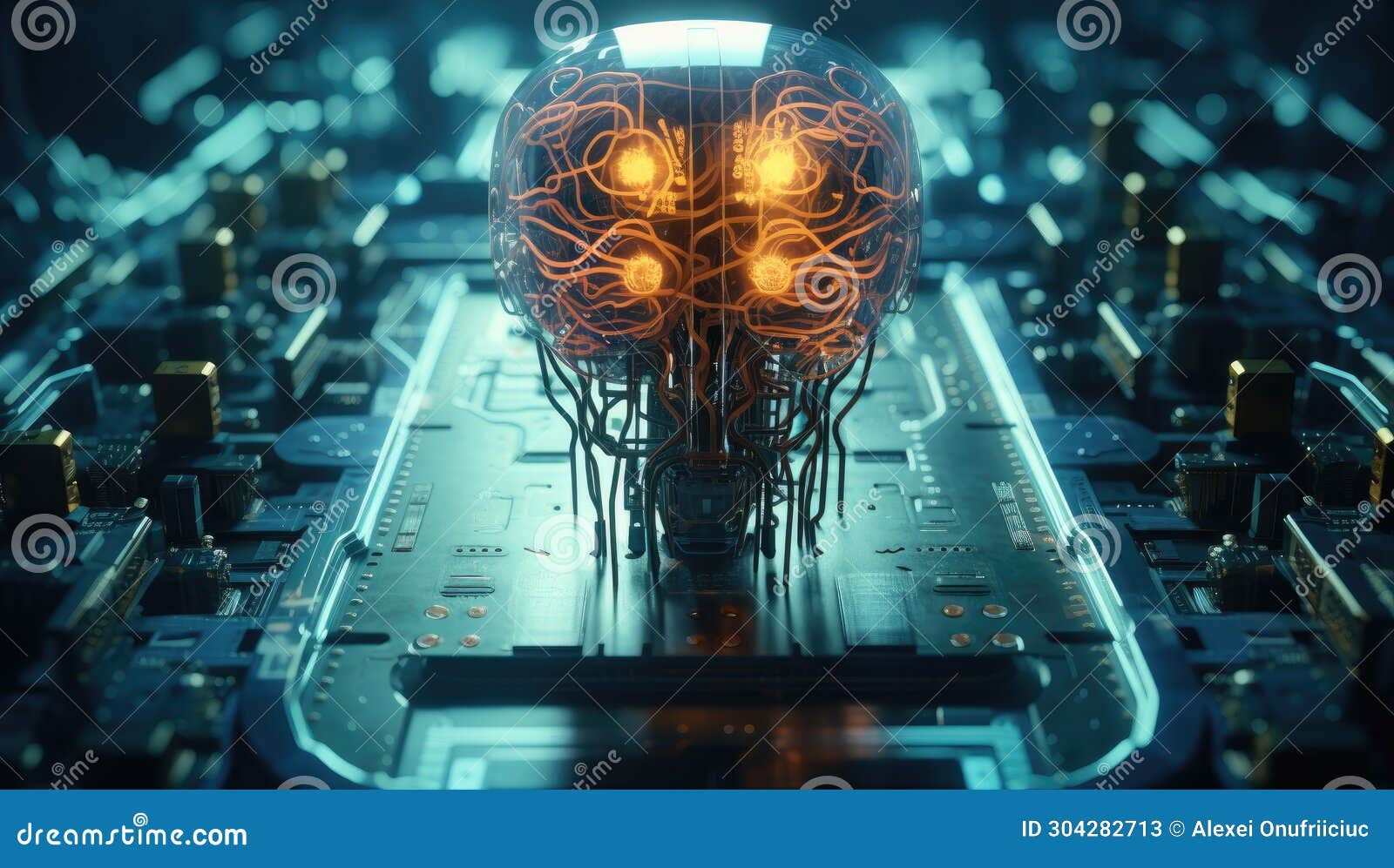 Brain of a Machine on a Circuit Board Stock Image - Image of blue ...