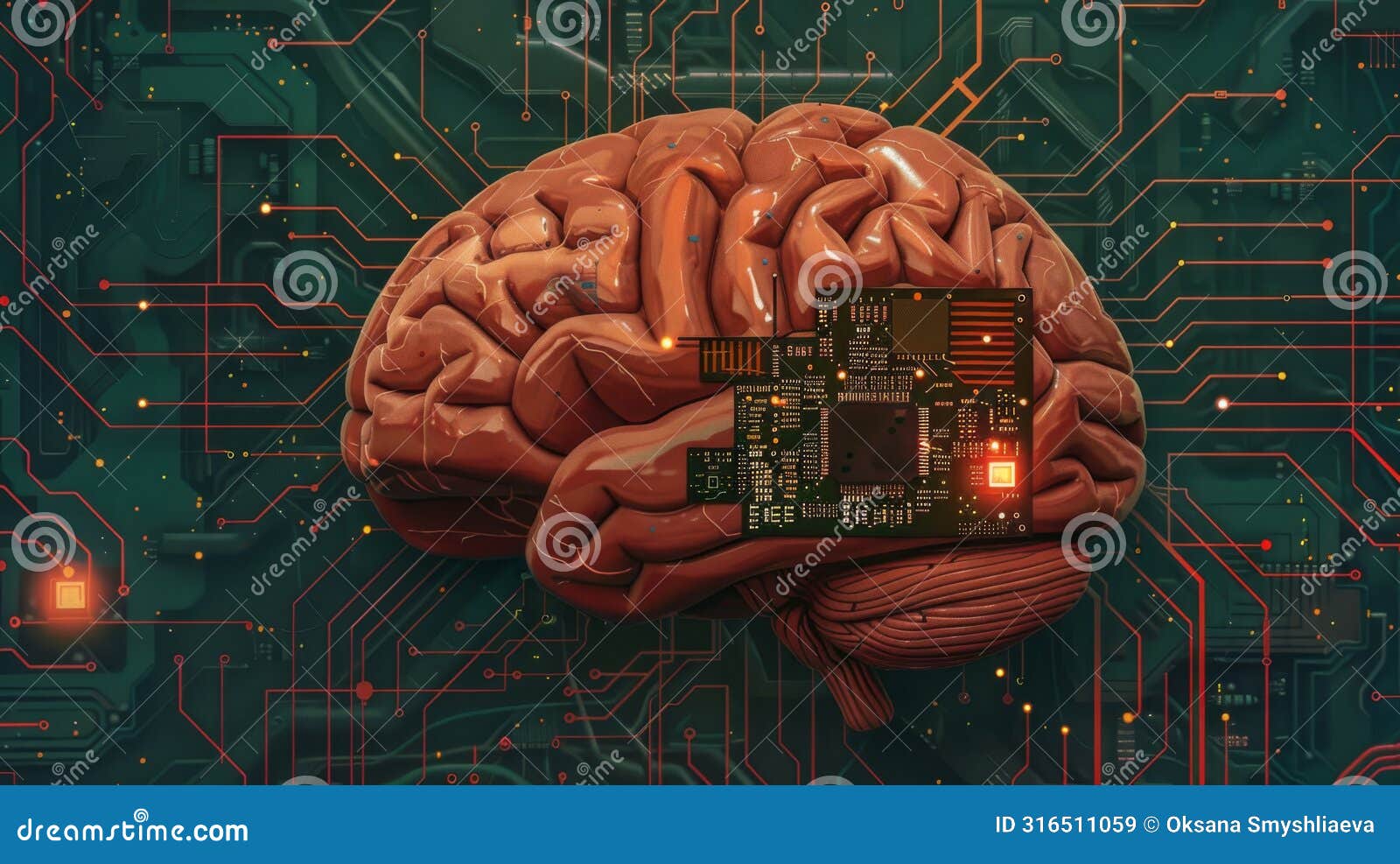 Brain-Machine Interface Concept on Futuristic Circuit Background Stock ...